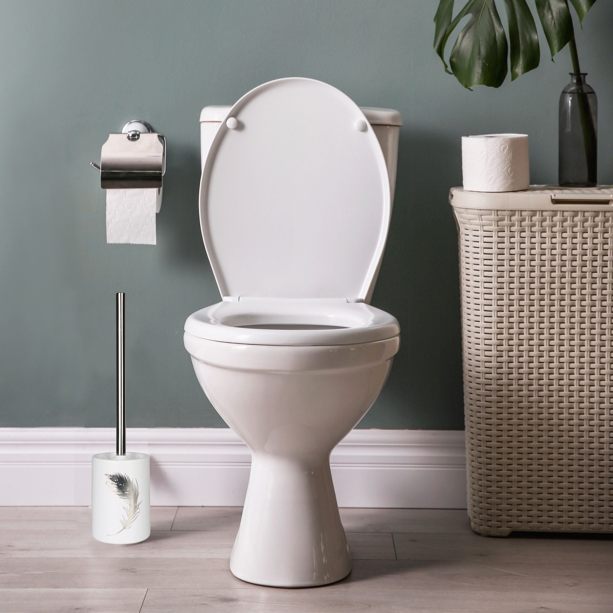 Perie WC Piume, din ceramica, alb