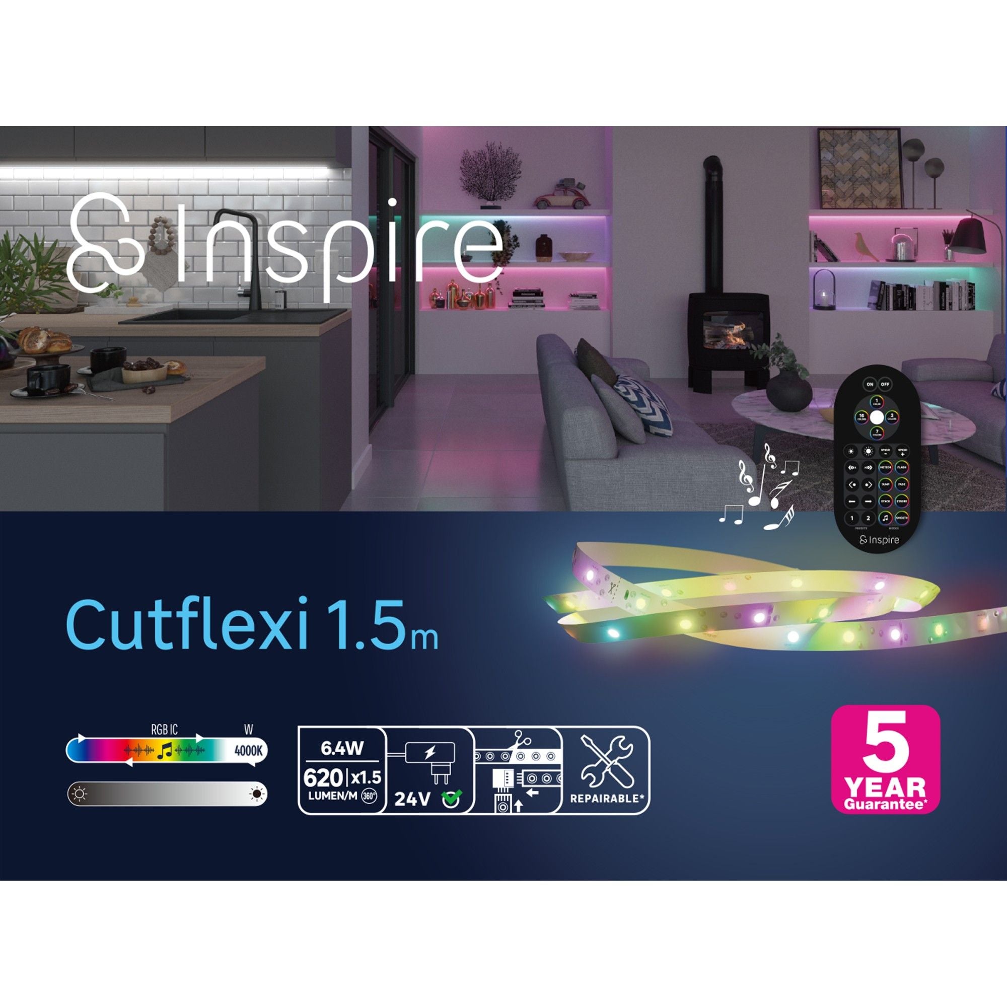 Kit banda LED Cutflexi, 1.5m, 620 lm/m, RGB, cu telecomanda