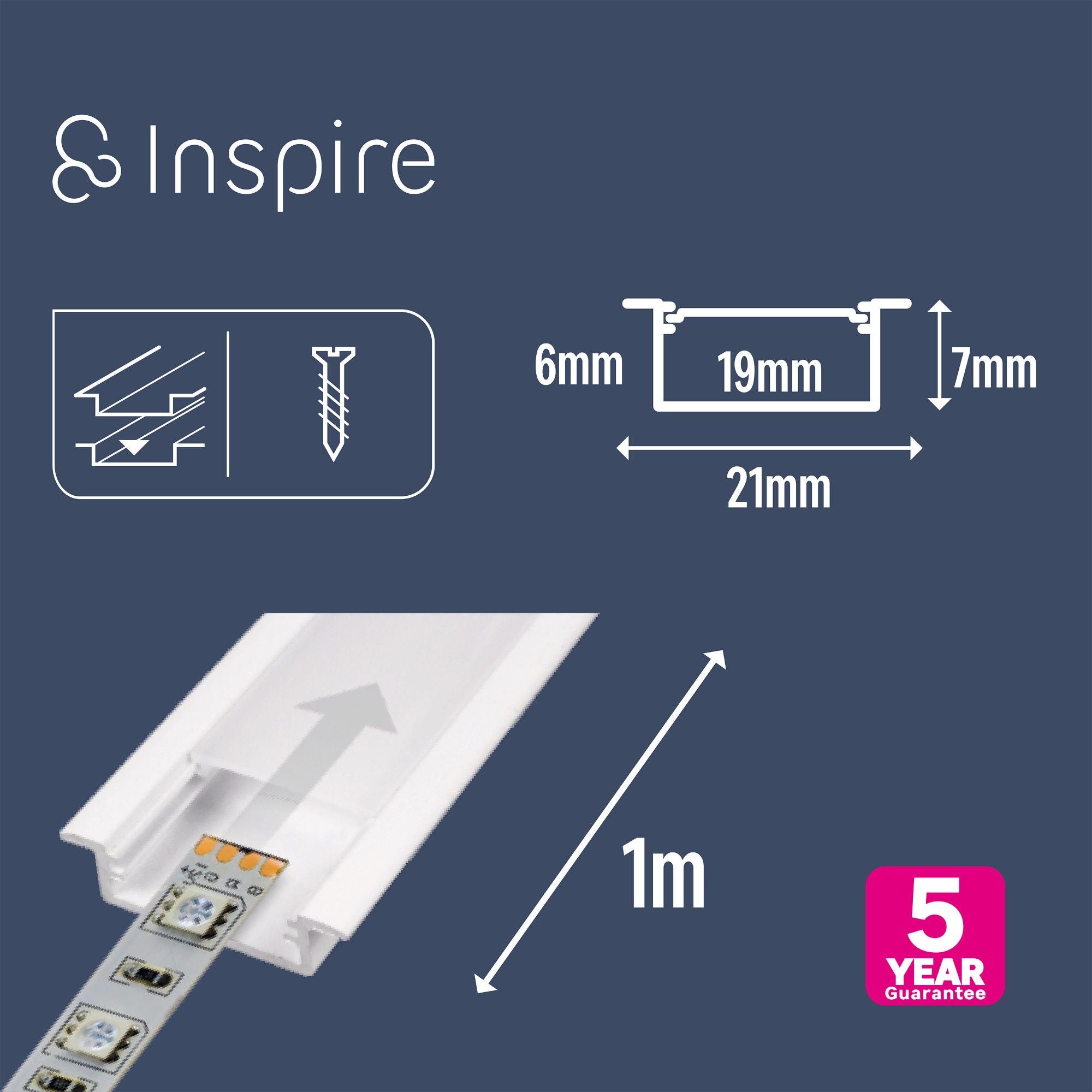 Profil incastrat pentru banda LED, 1m, aluminiu, alb