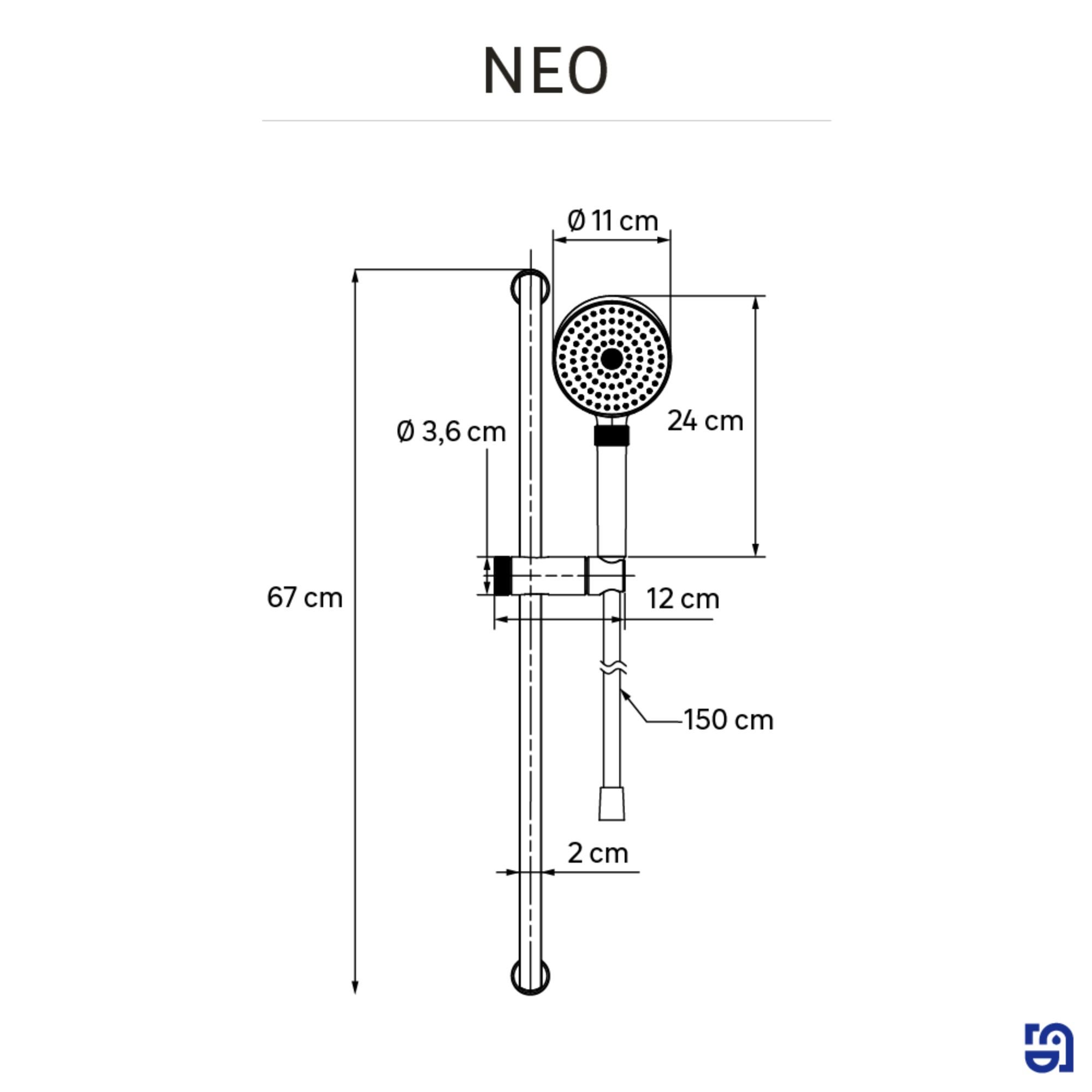 Set dus cu bara Sensea Neo, 2 functii, furtun 1.5m, negru