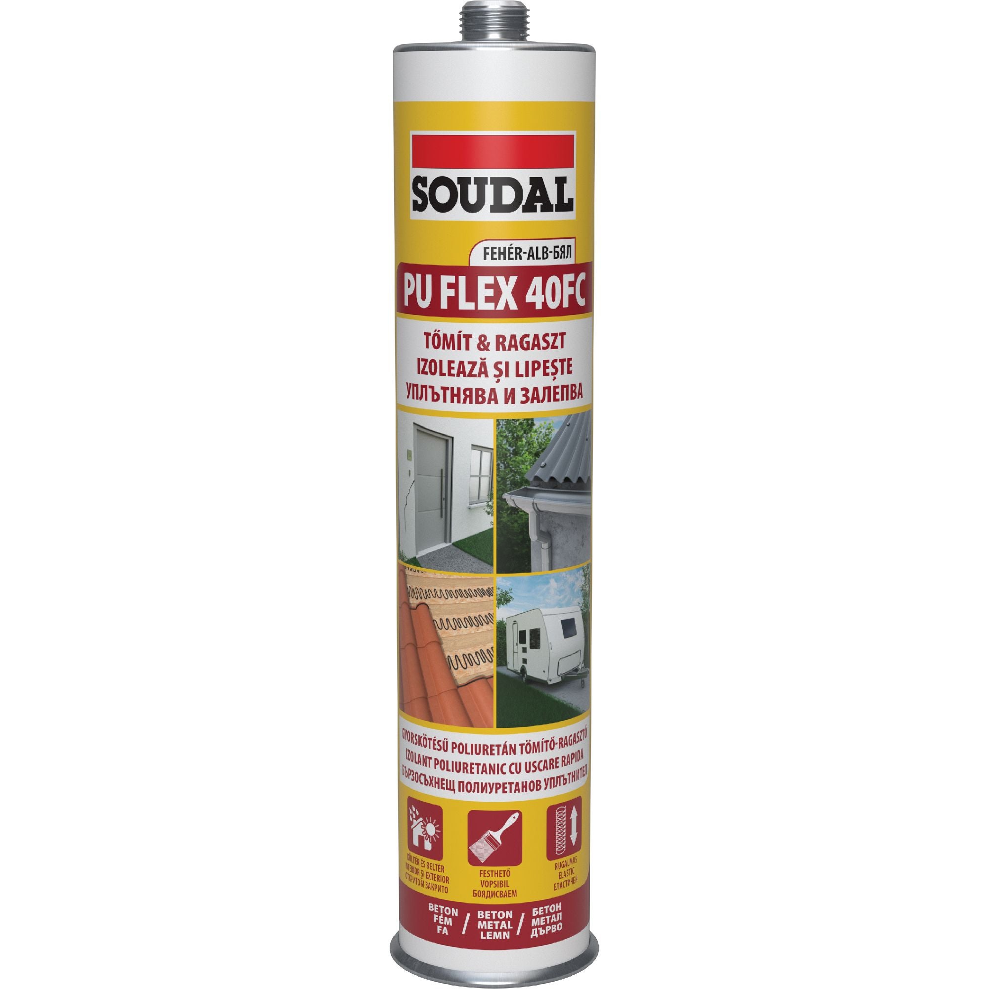 Mastic poliuretanic Soudal PU Flex 40FC, pentru beton si metal, alb, 300 ml