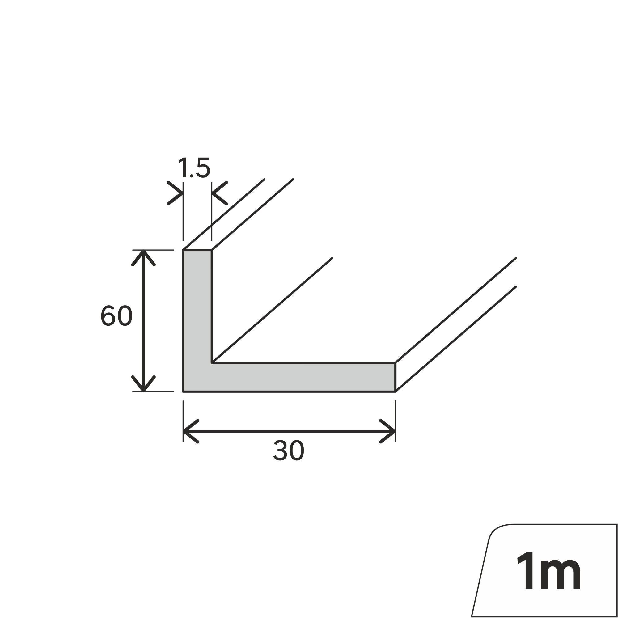 Cornier PVC, 60 X 30 X 1.5 mm, L = 1 m, alb mat