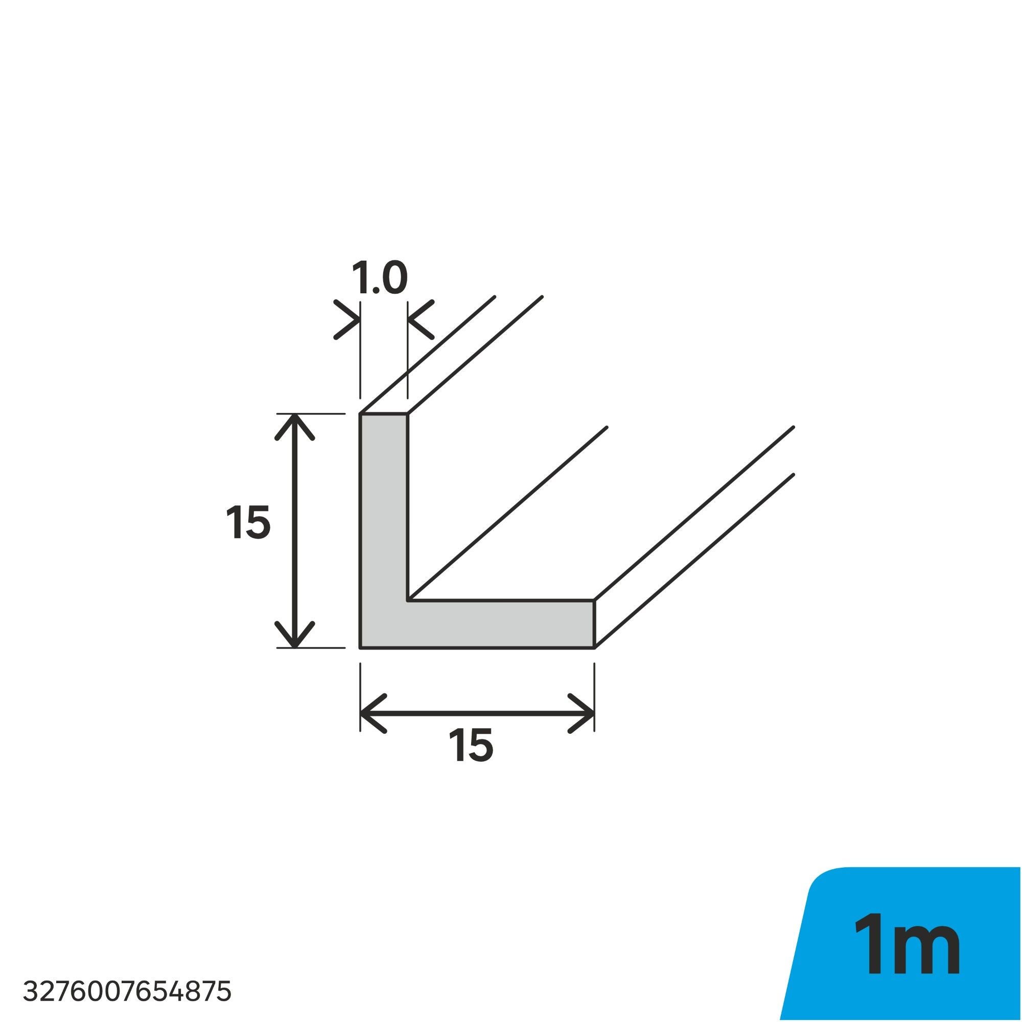 Cornier otel inoxidabil, 15 X 15 X 1 mm, L = 1 m, lucios