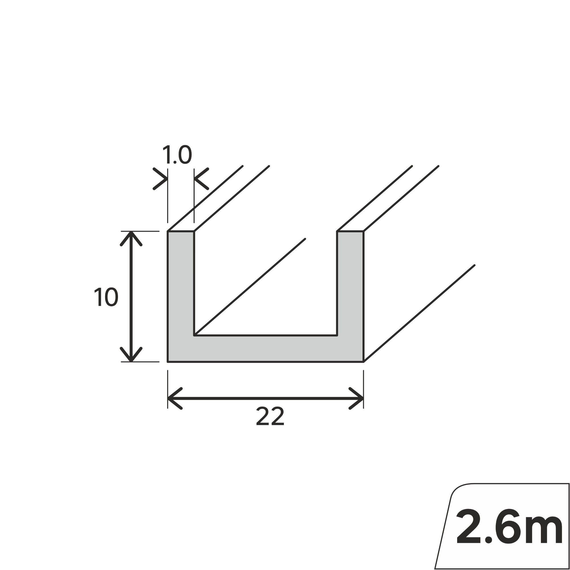 Profil U PVC, 10 x 22 x 1 mm, L = 2.6 m, alb mat