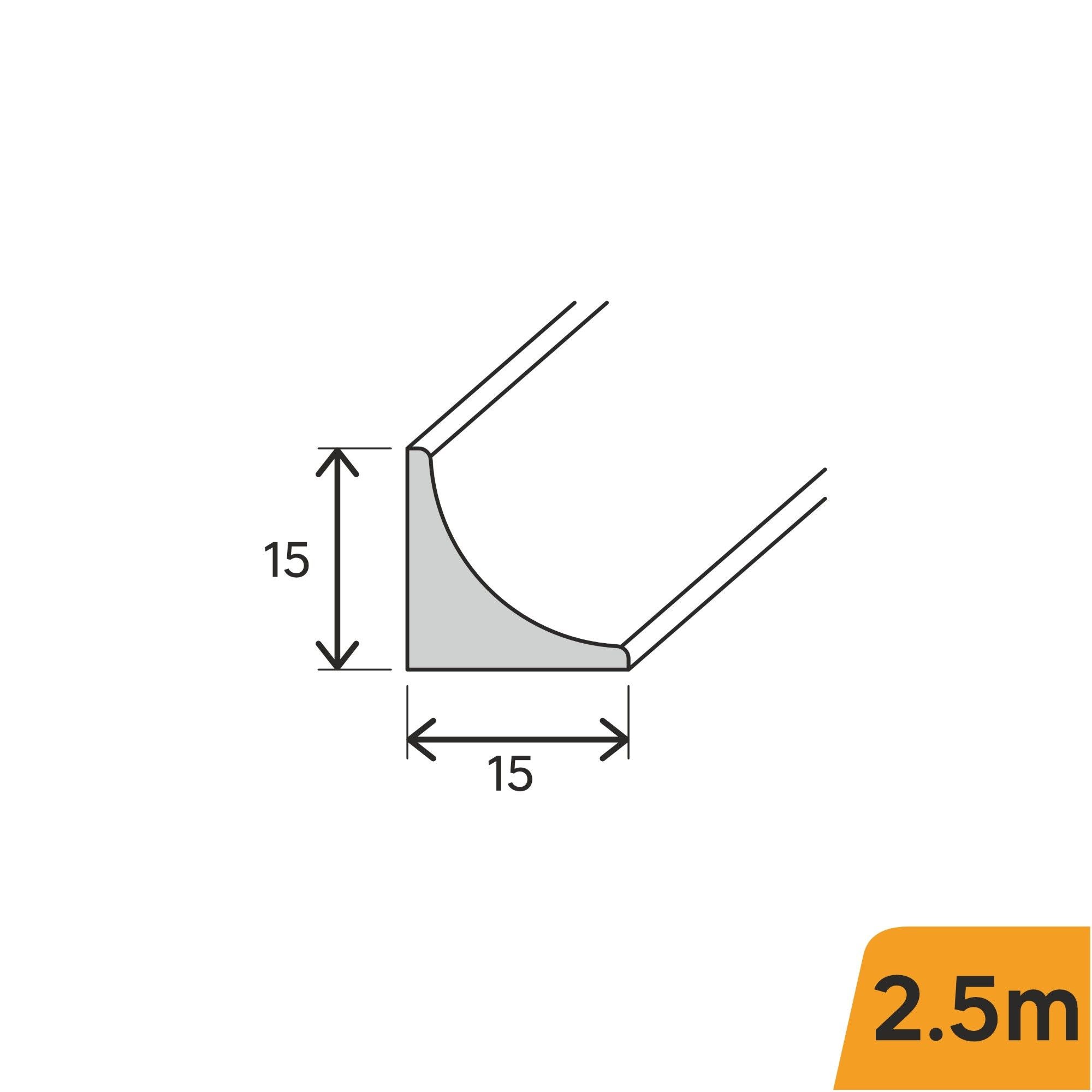 Cornier curbat aluminiu periat anodizat, 15 X 15 mm, L = 2.5 m, negru