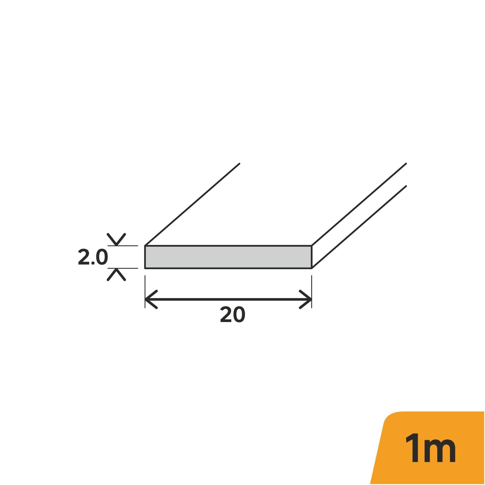 Platbanda aluminiu anodizat mat, 20 x 2 mm, L = 1 m