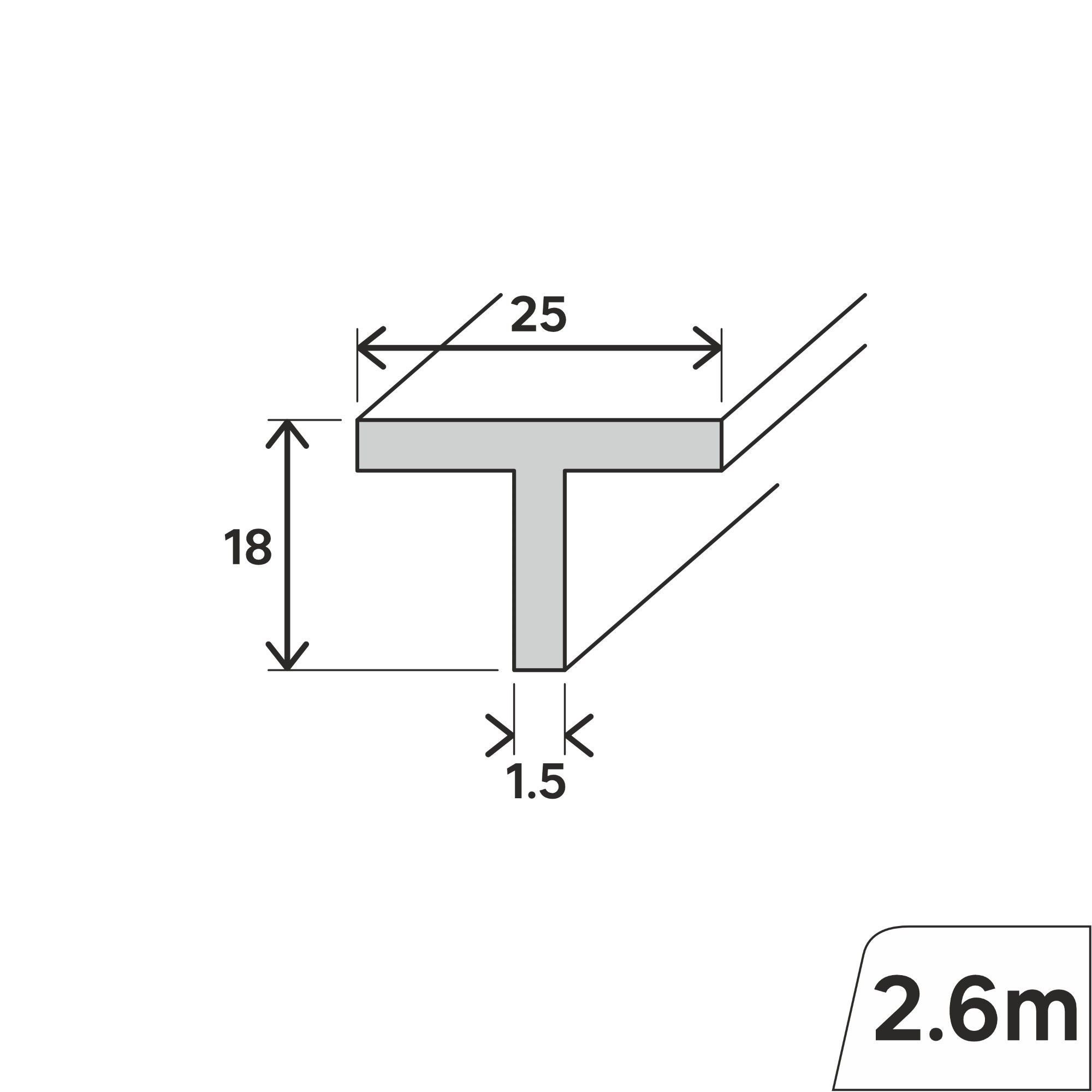 Profil T PVC, 25 x 18 x 1.5 mm, L = 2.6 m, alb mat