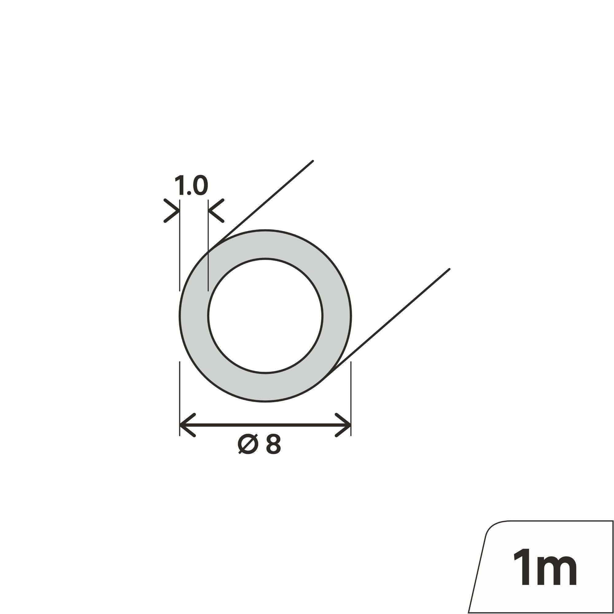 Teava rotunda PVC, 8 X 1 mm, L = 1 m, alb mat