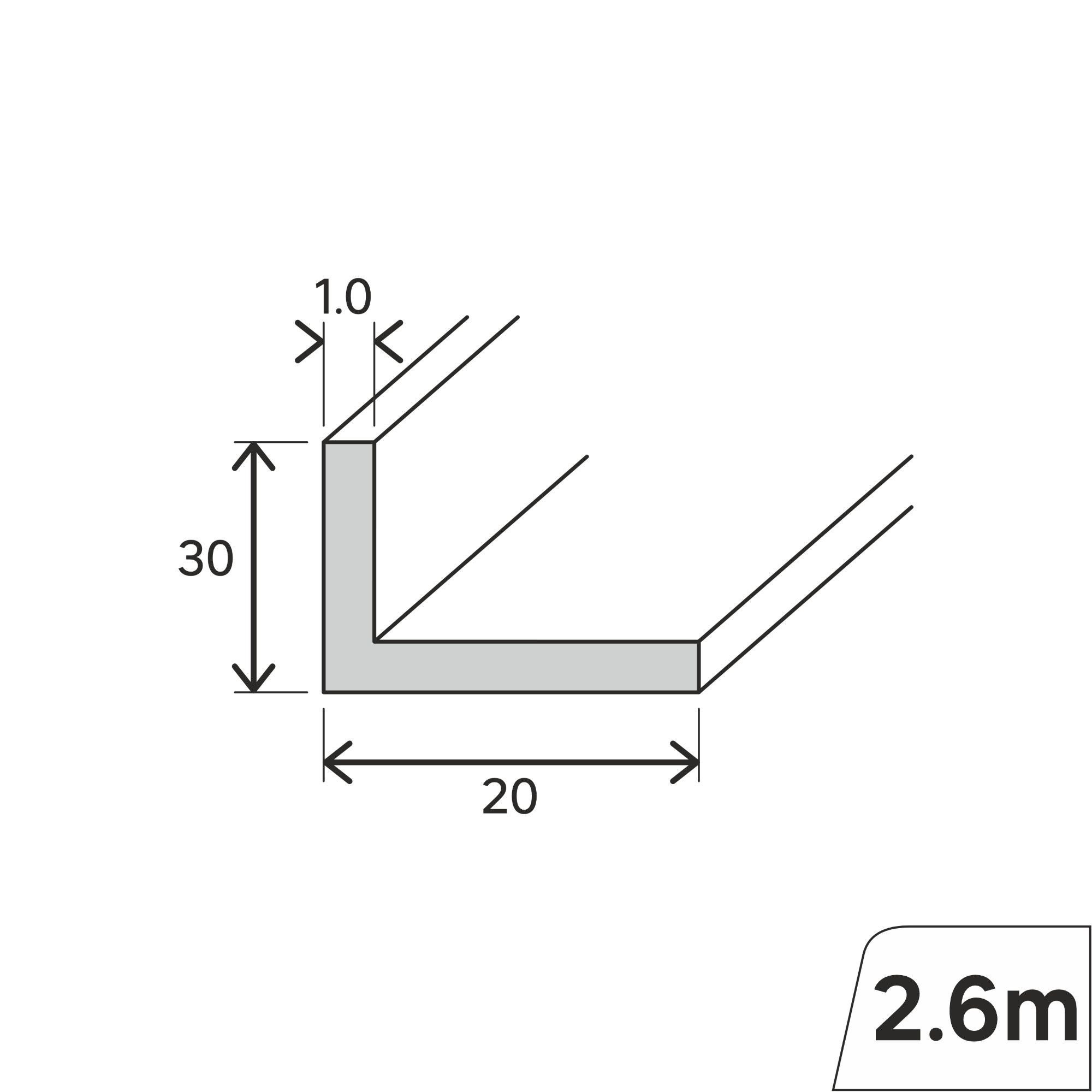 Cornier PVC, 30 X 20 X 1 mm, L = 2.6 m, alb mat