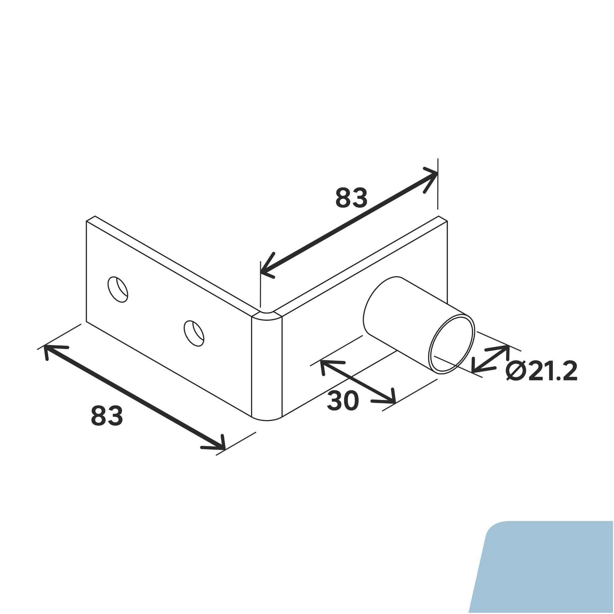 Conector teava rotunda, otel, 25 mm, fixare fatada, neagra