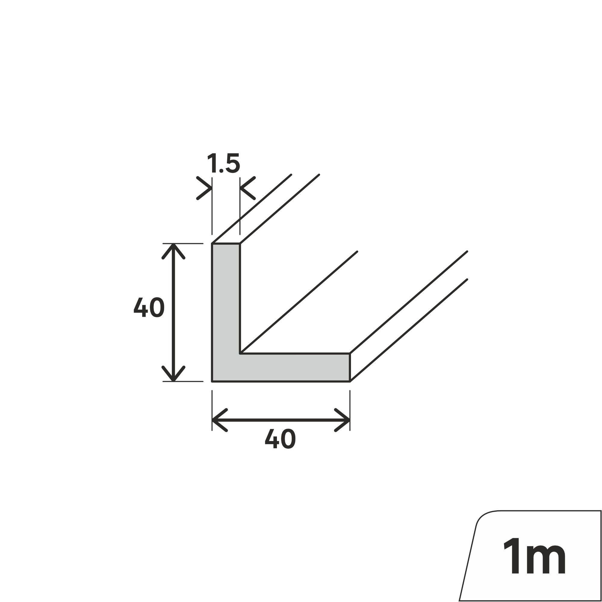 Cornier PVC, 40 X 40 X 1.5 mm, L = 1 m, alb mat