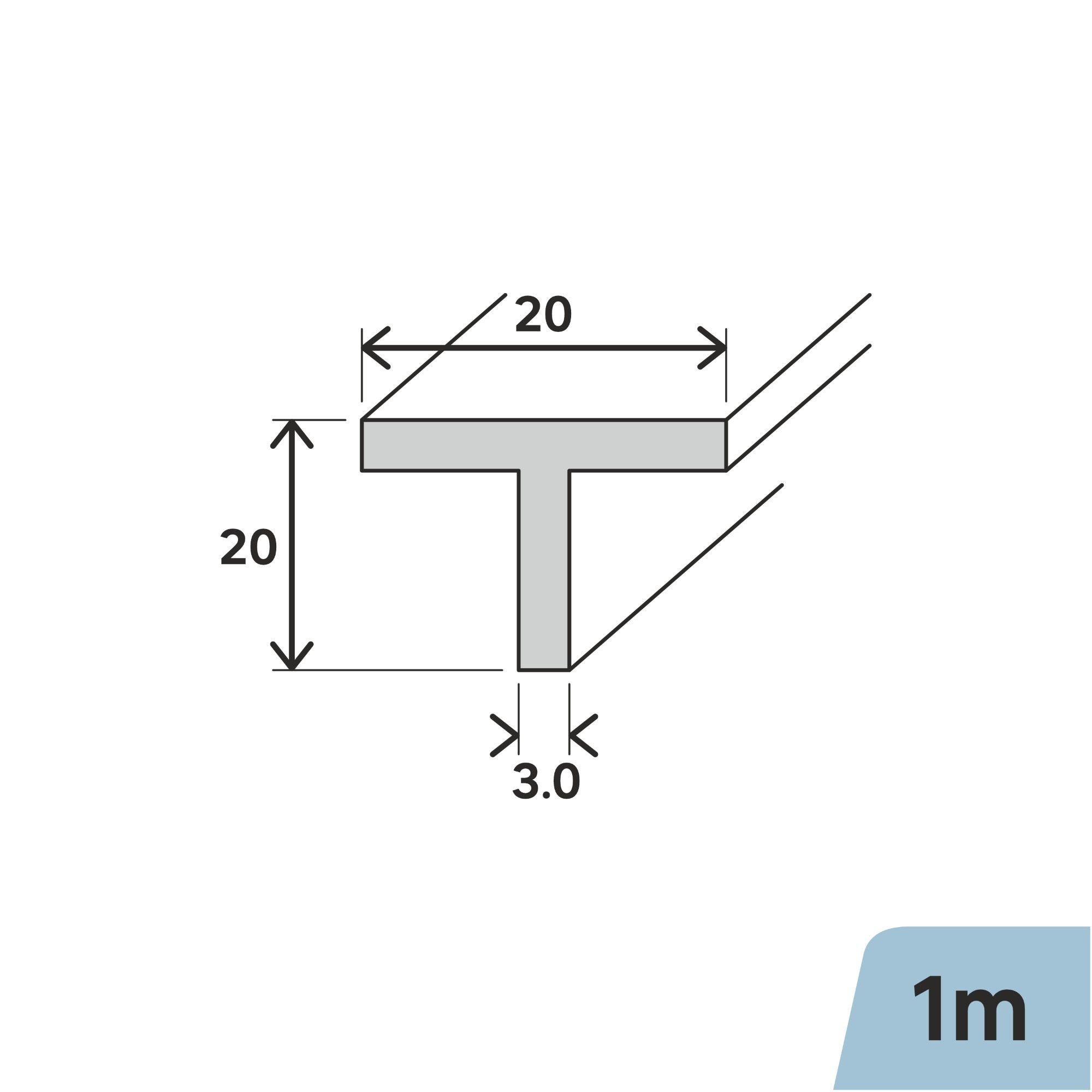 Profil T otel laminat la cald, 20 x 20 x 3 mm, L = 1 m