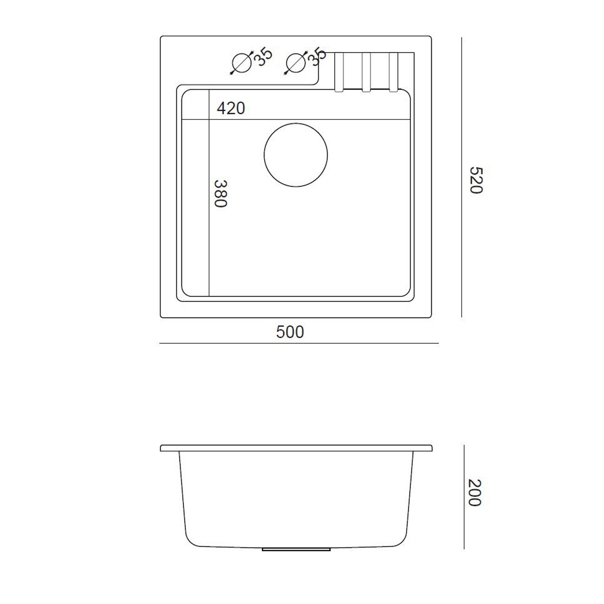 Chiuveta bucatarie Peter 110 din compozit, 50 x 52 cm, adancime cuva 19 ...
