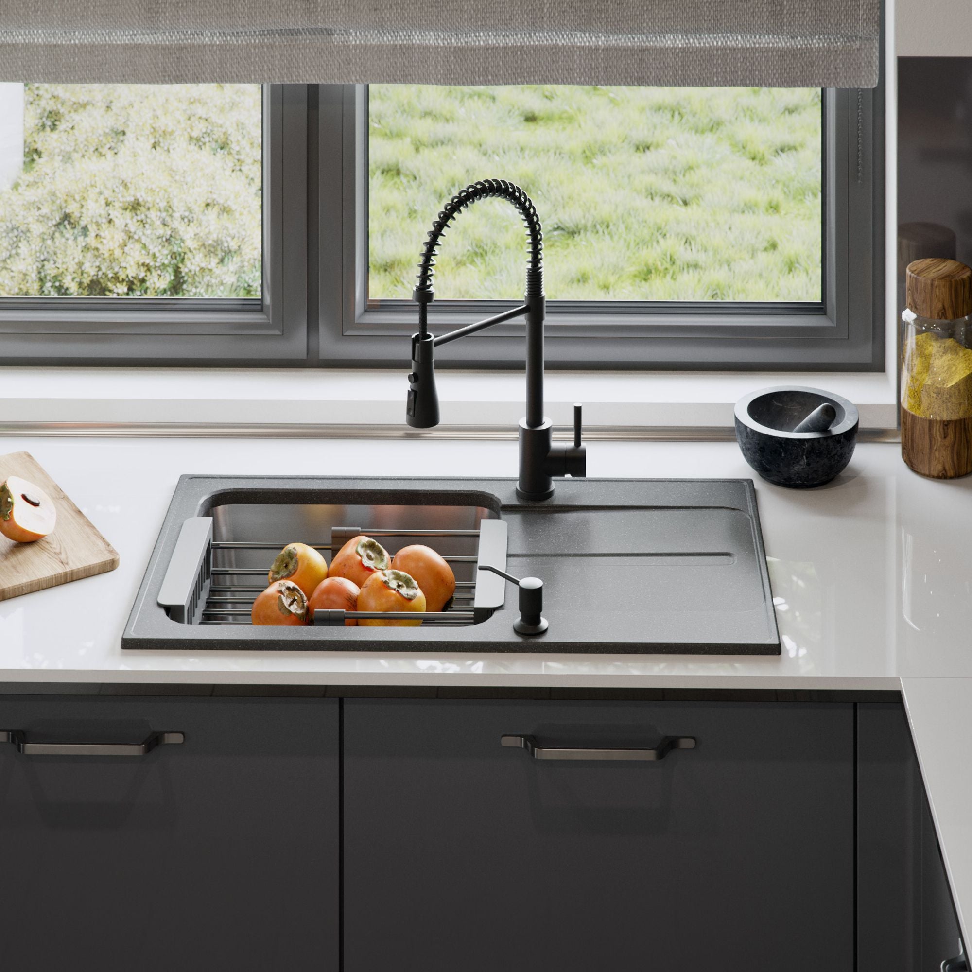 Chiuveta bucatarie Ralph din compozit si inox, 78 x 43 cm, adancime ...