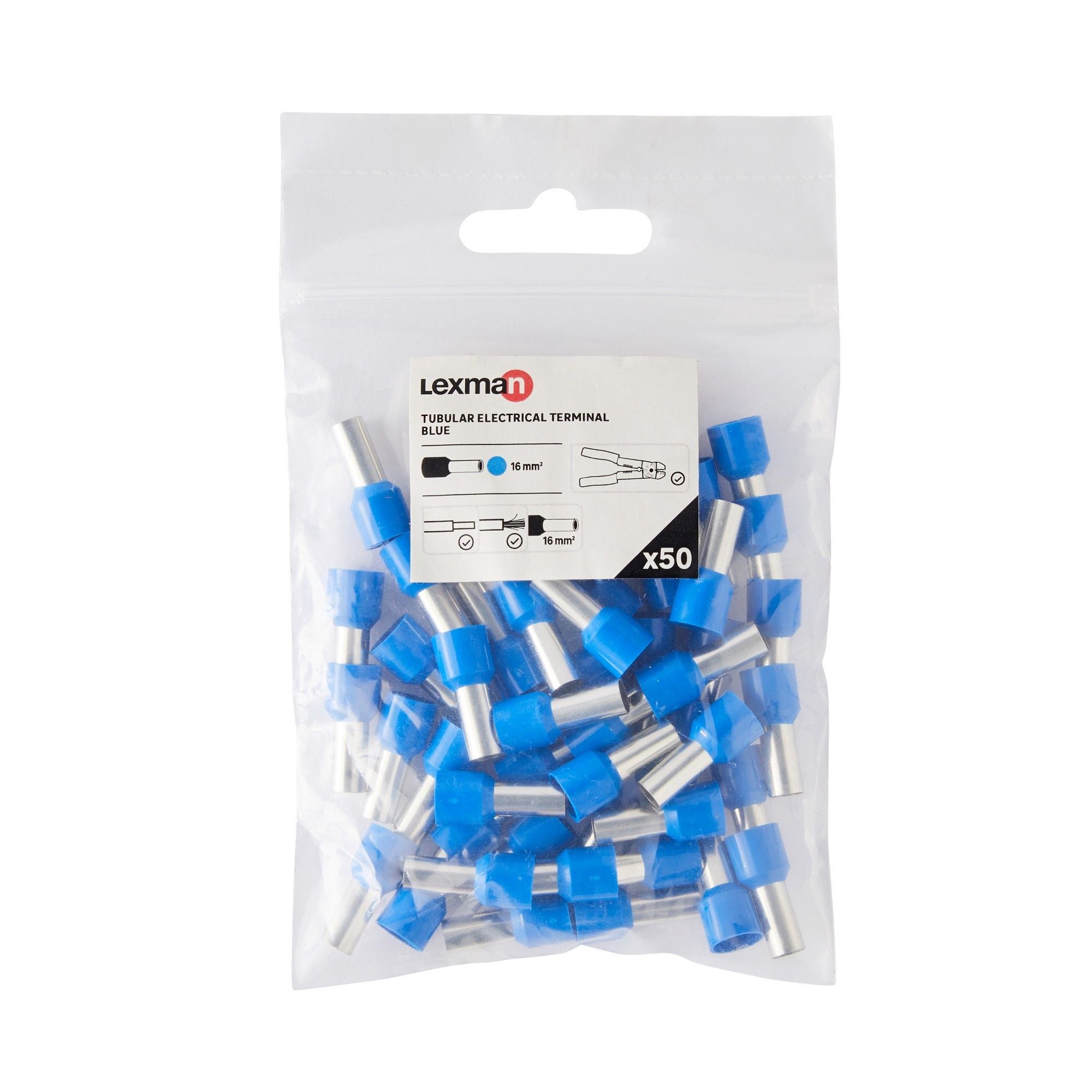 Pini terminali Lexman, 16 mm², albastru (set 50 buc)
