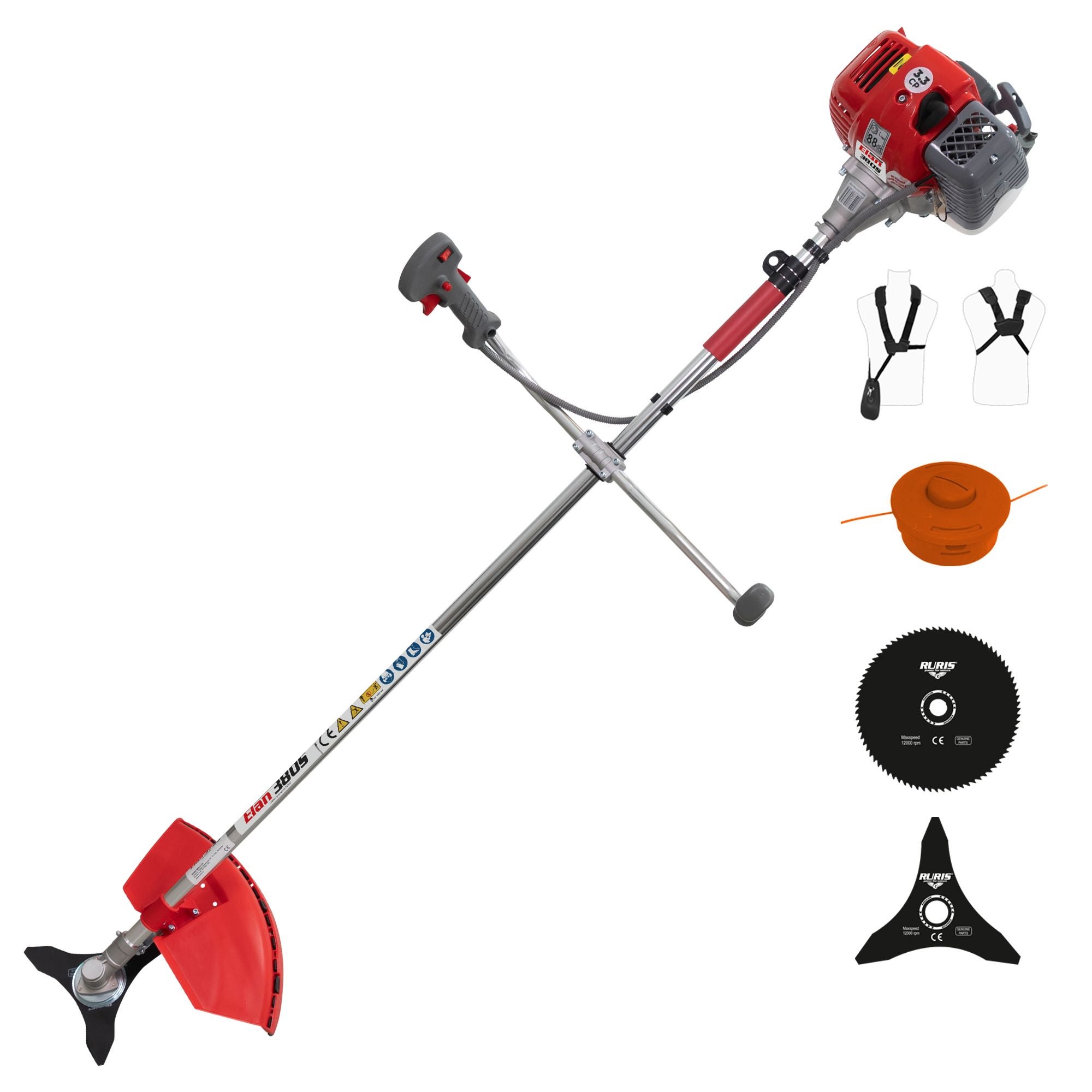 Motocoasa Ruris Elan 380S, motor 2T, 3.3 CP, 2.46 kW