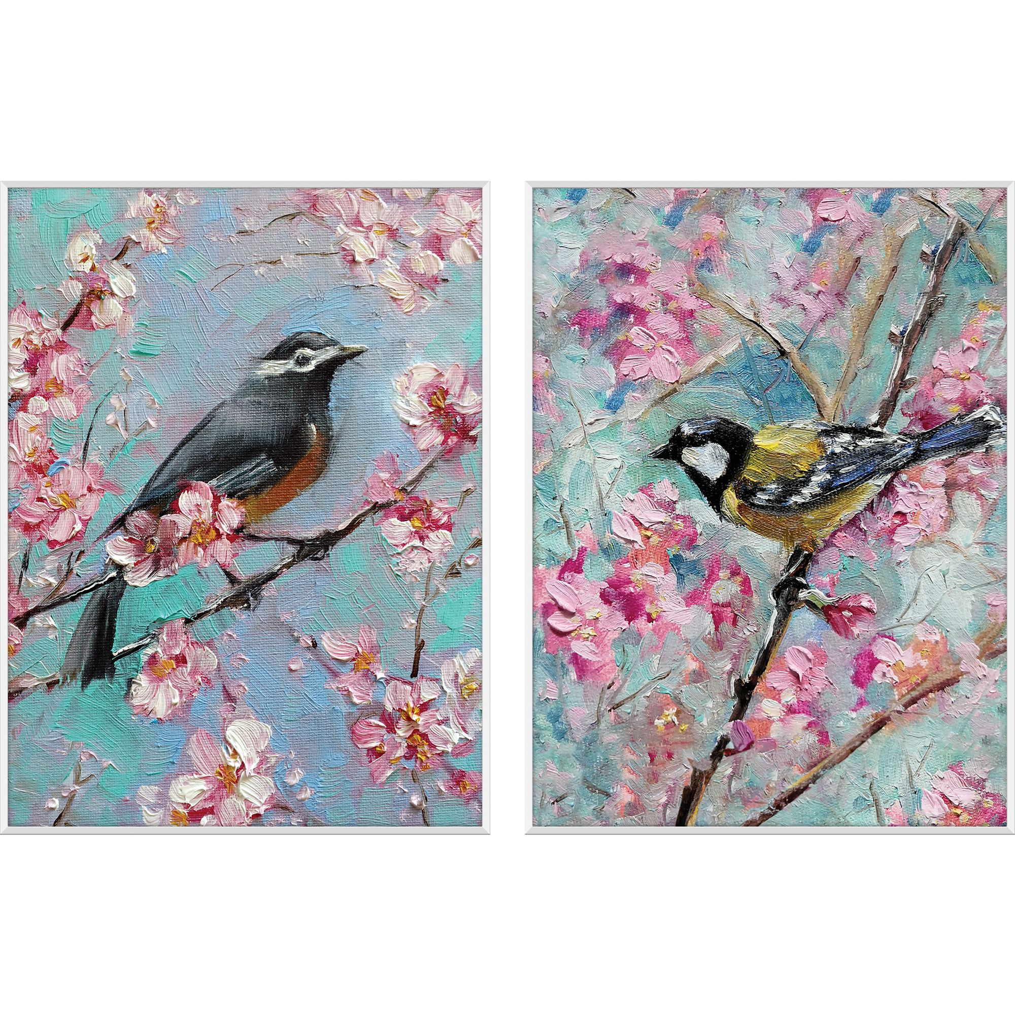 Set 2 tablouri inramate, Pasari, 30 x 40 cm