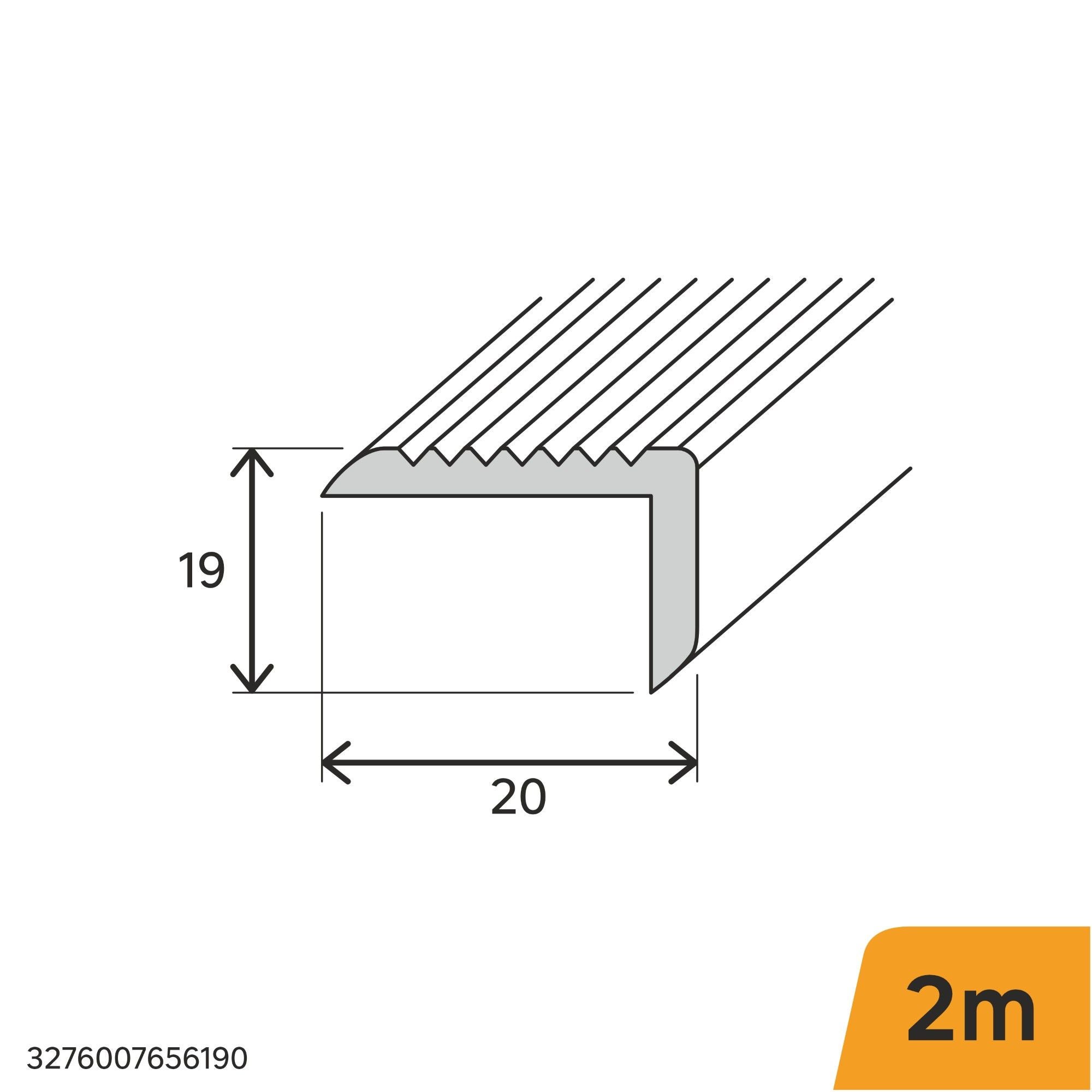 Cornier aluminiu anodizat, gaurit, 19 X 20 X 1.5 mm, L = 2 m