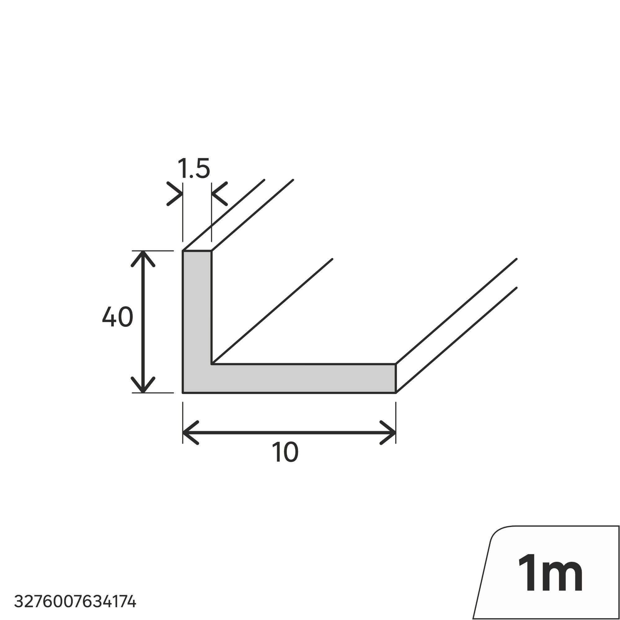 Cornier PVC, 40 X 10 X 1.5 mm, L = 1 m, alb mat