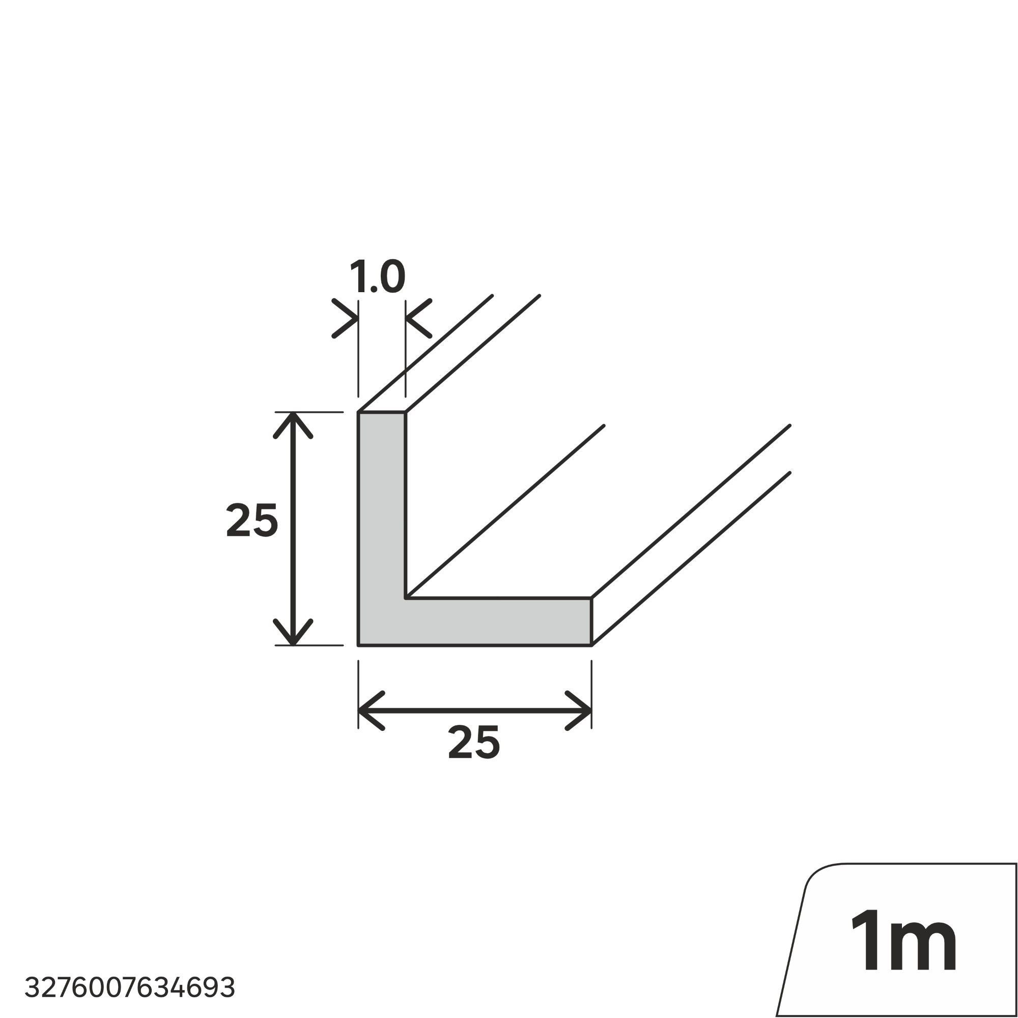 Cornier PVC, 25 X 25 X 1 mm, L = 1 m, alb mat
