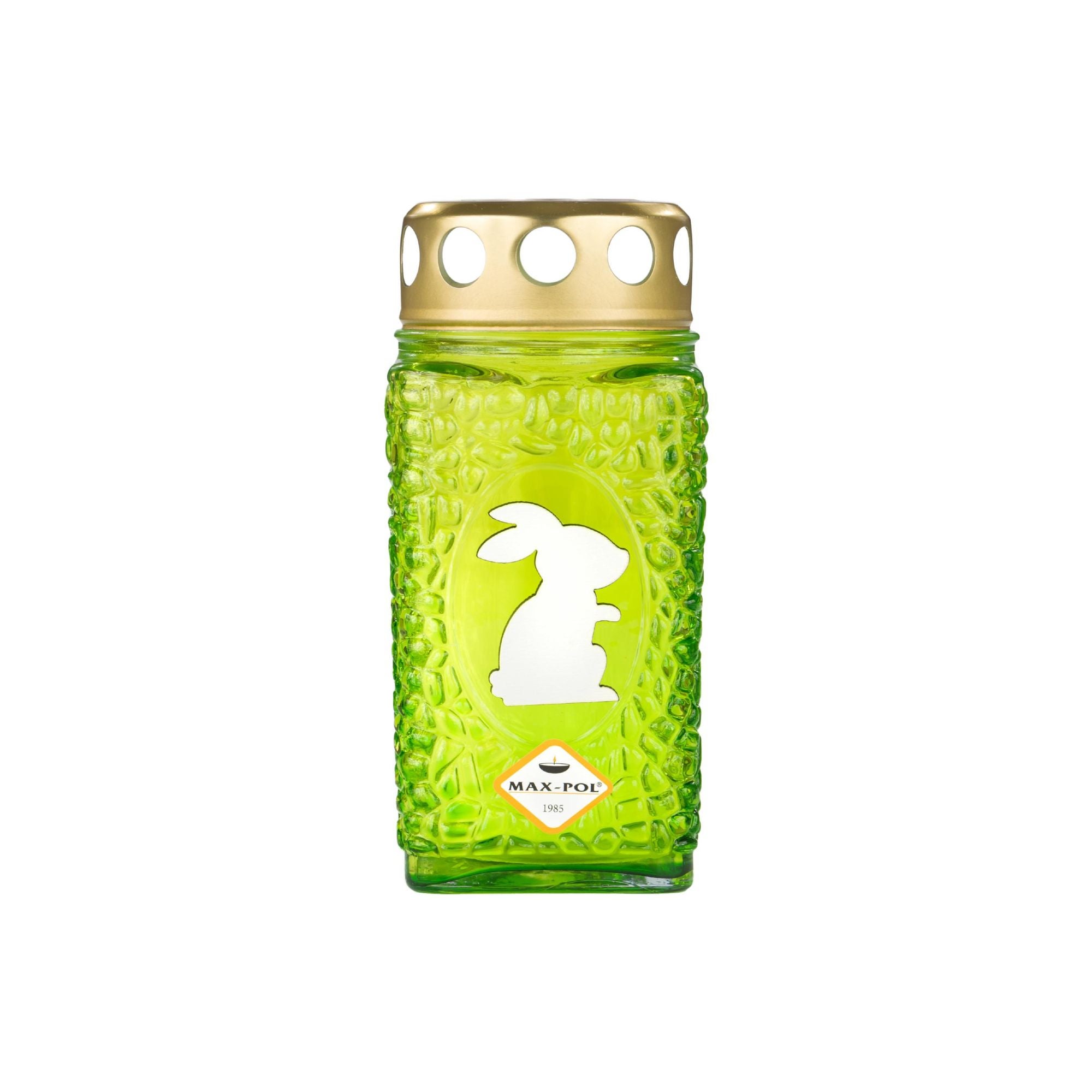 Candela sticla colorat, decor iepuras, diverse culori