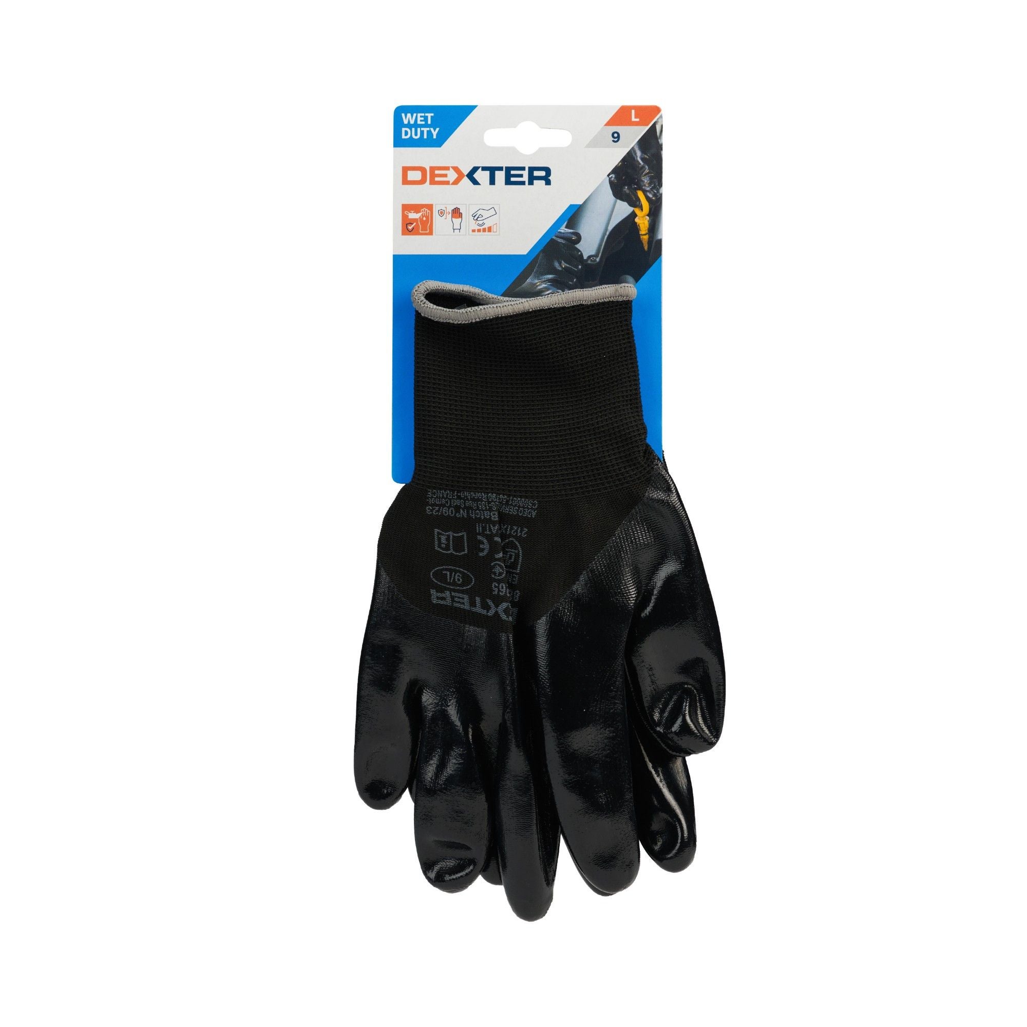 Manusi protectie pentru mecanic, Dexter, nylon+nitril, marimea 9 (L), negru