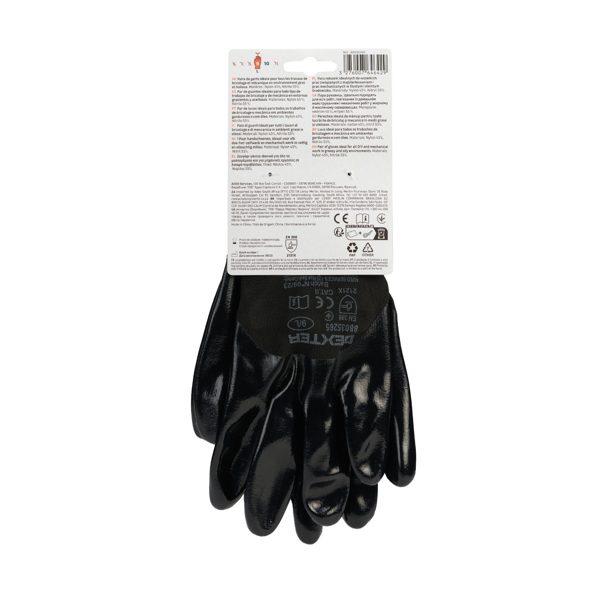 Manusi protectie pentru mecanic, Dexter, nylon+nitril, marimea 9 (L), negru