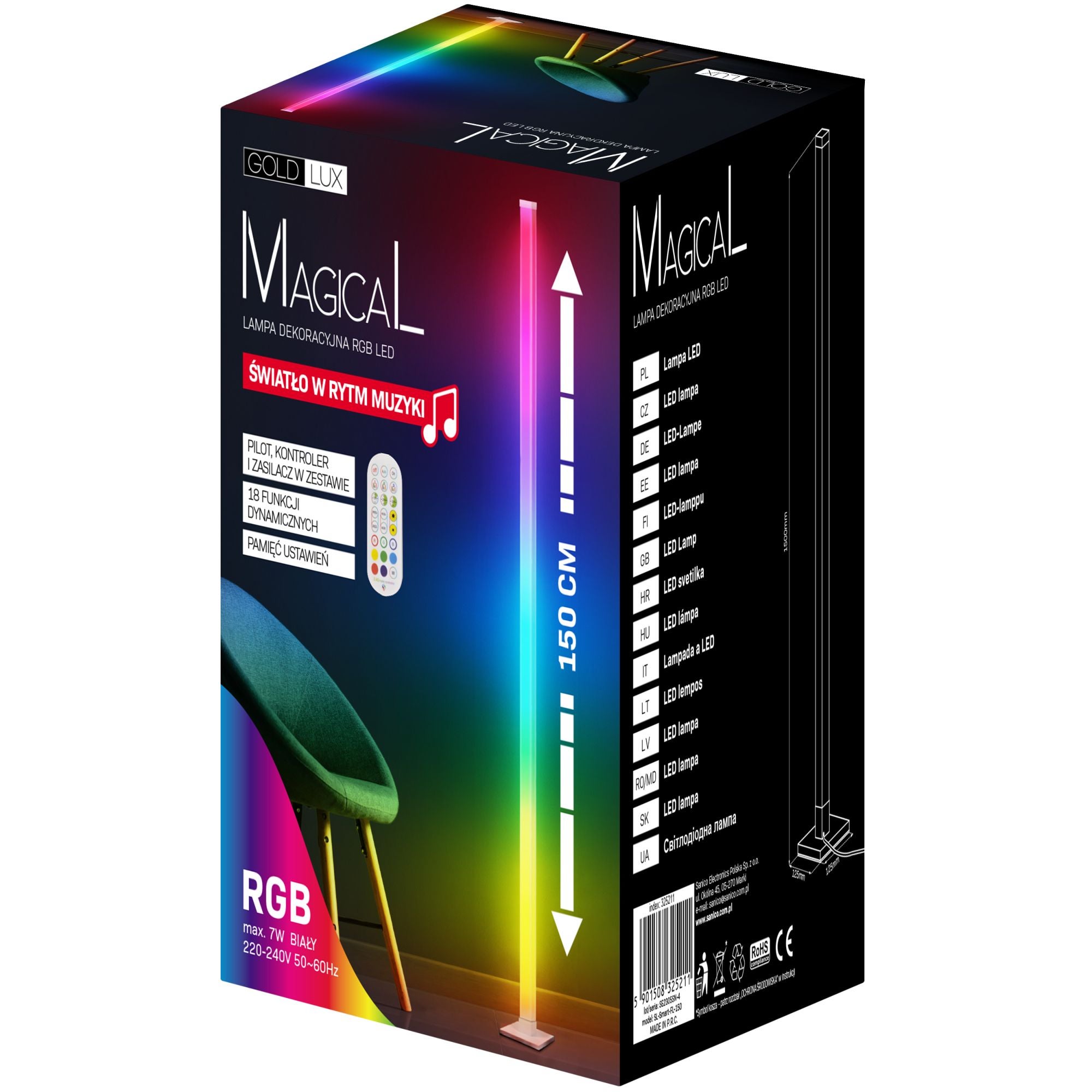 Lampadar LED Magic, RGB, 7 W, H 150 cm, cu telecomanda