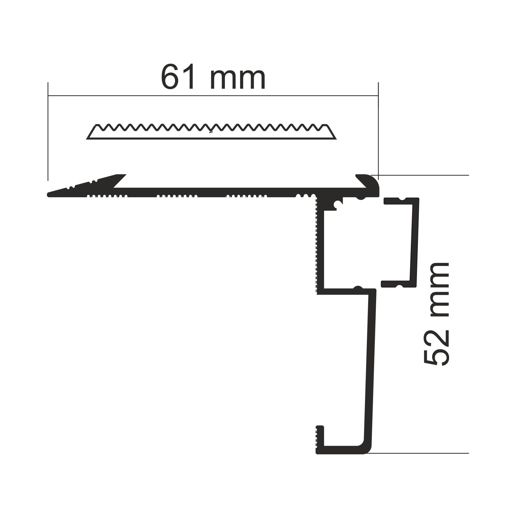 Profil treapta Led, 61 x 52 mm, L 2.5 m, argintiu