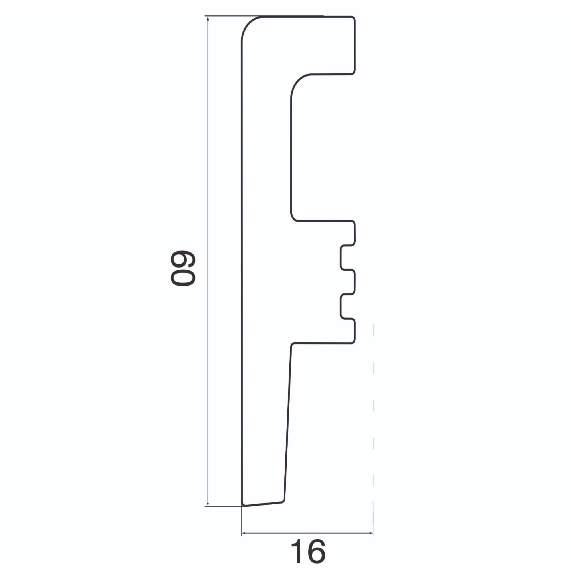 Plinta din duropolimer, 2.200 mm x 60 mm, Apatit, alb