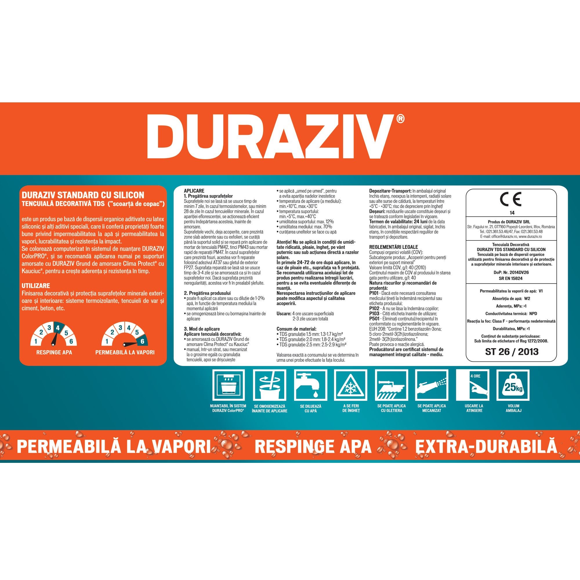 Tencuiala decorativa structurata Duraziv TDS Standard cu Silicon, alb, 2 mm, aspect scoarta de ...