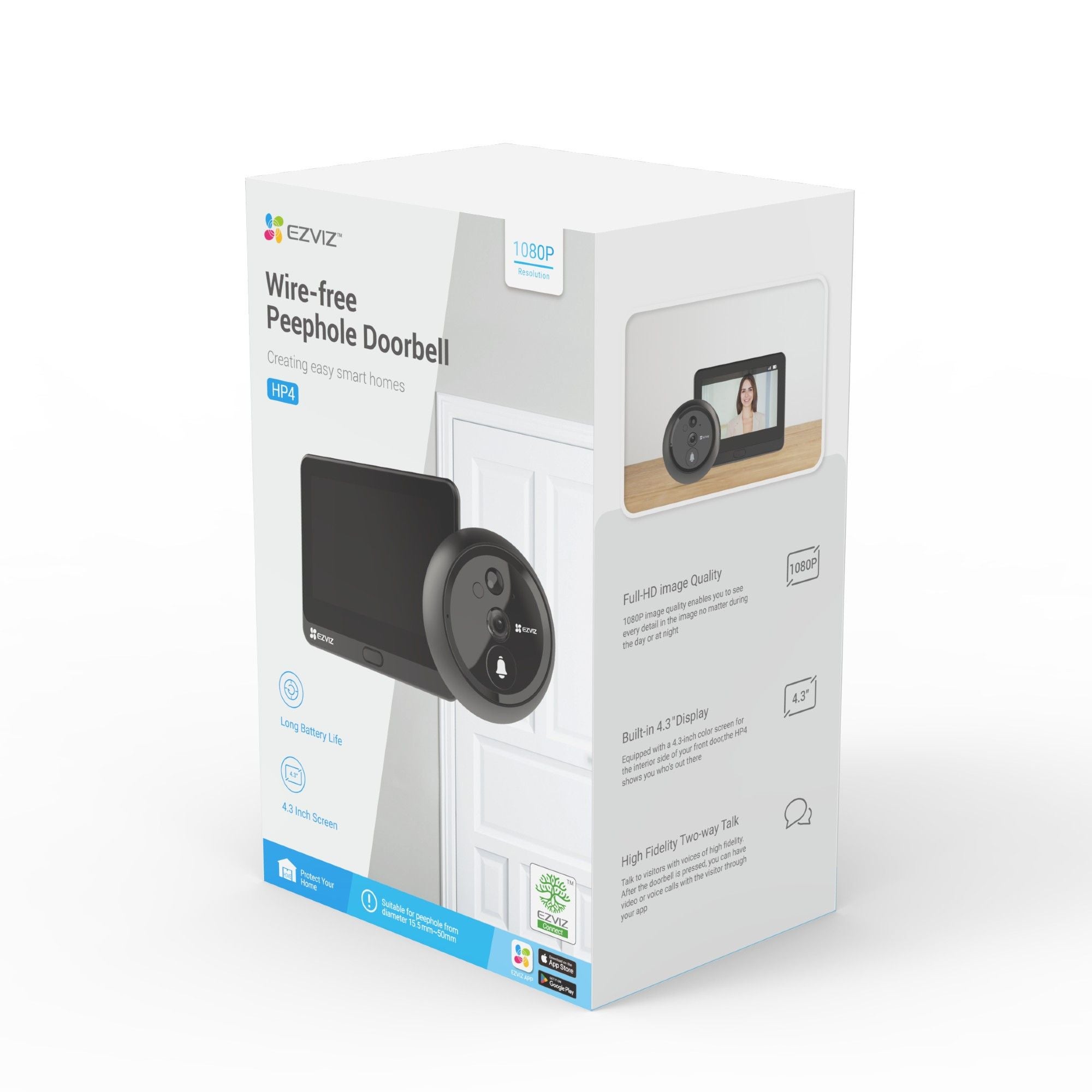 Vizor cu camera pentru usa, Ezviz HP4, cu sonerie, 2MP, 1080p