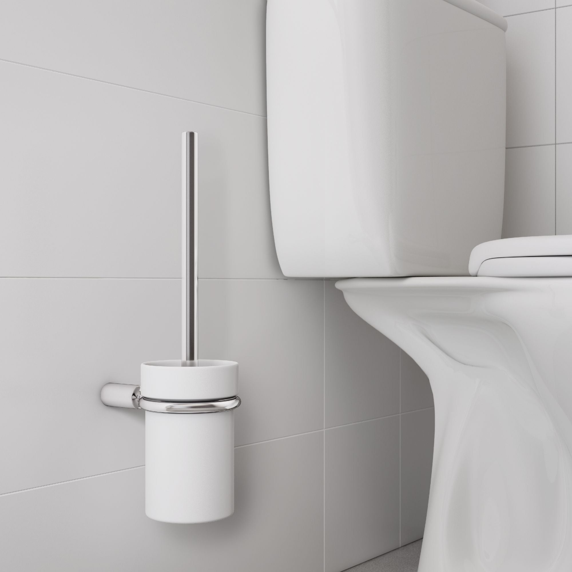 Perie WC Sensea Tube, din ceramica si metal, fixare prin gaurire ...