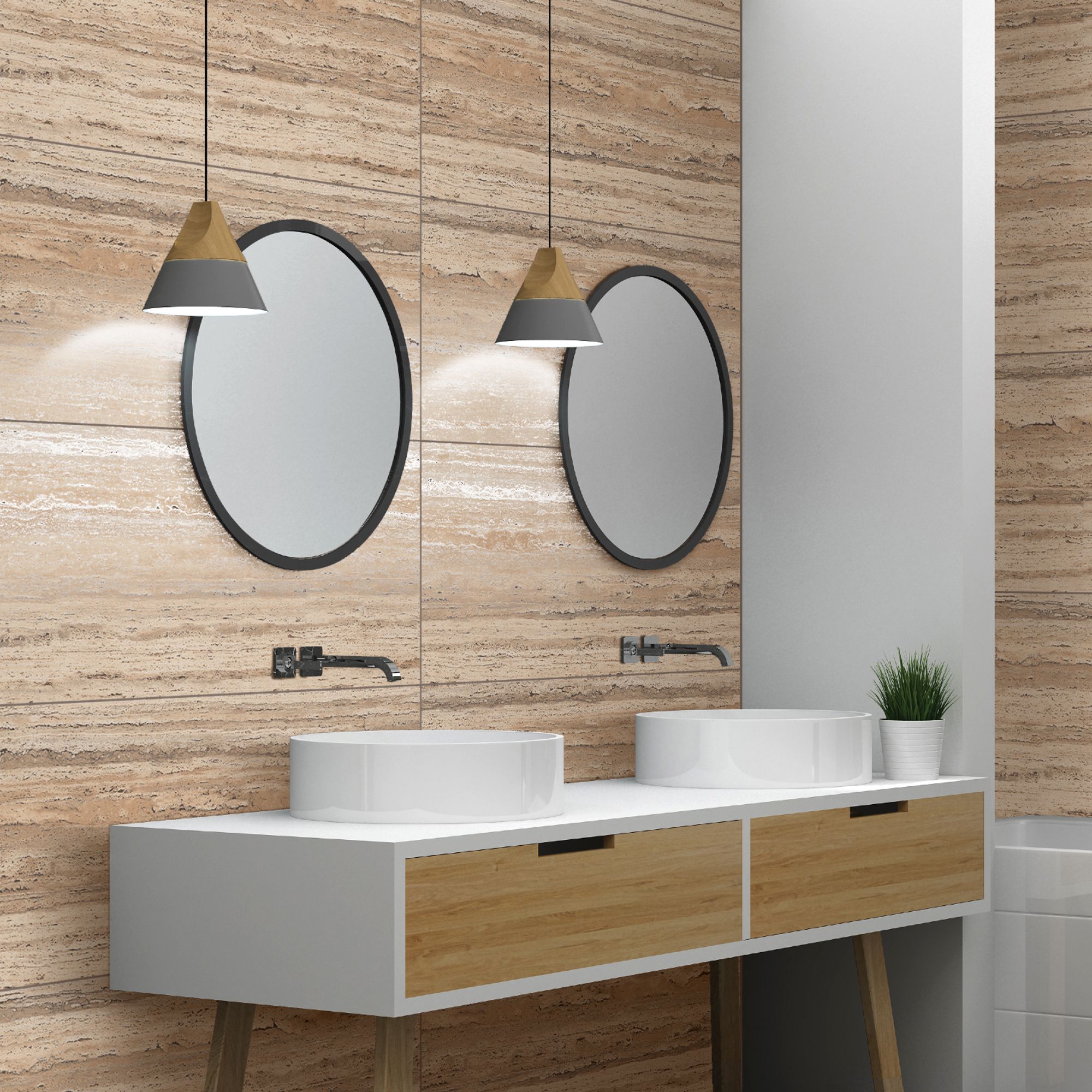 Gresie interior/exterior portelanata, 60 x 120 cm, Wood Travertine ...