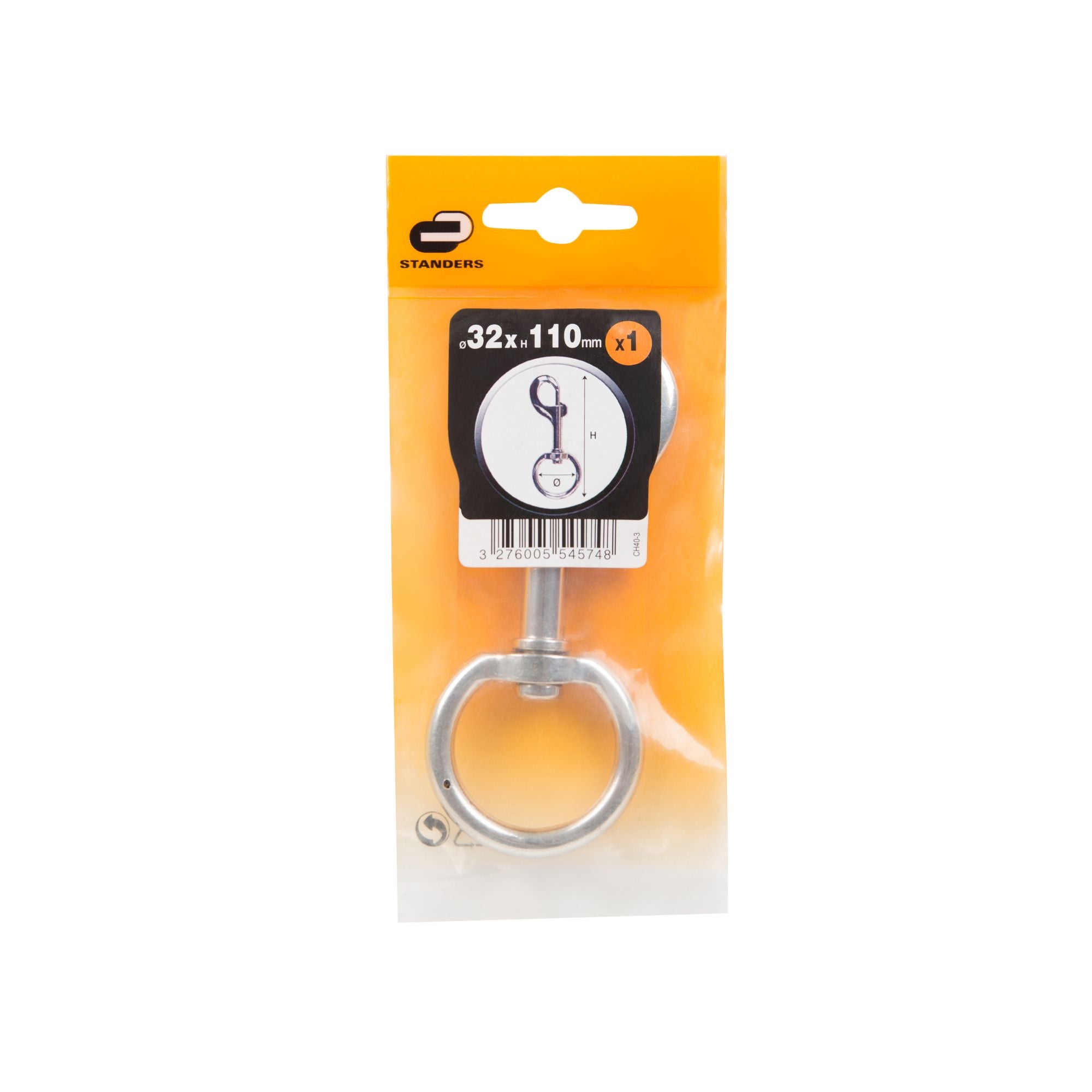 Carabiniera cu inel rotativ Standers, zamac nichelat, 32 x 110 mm