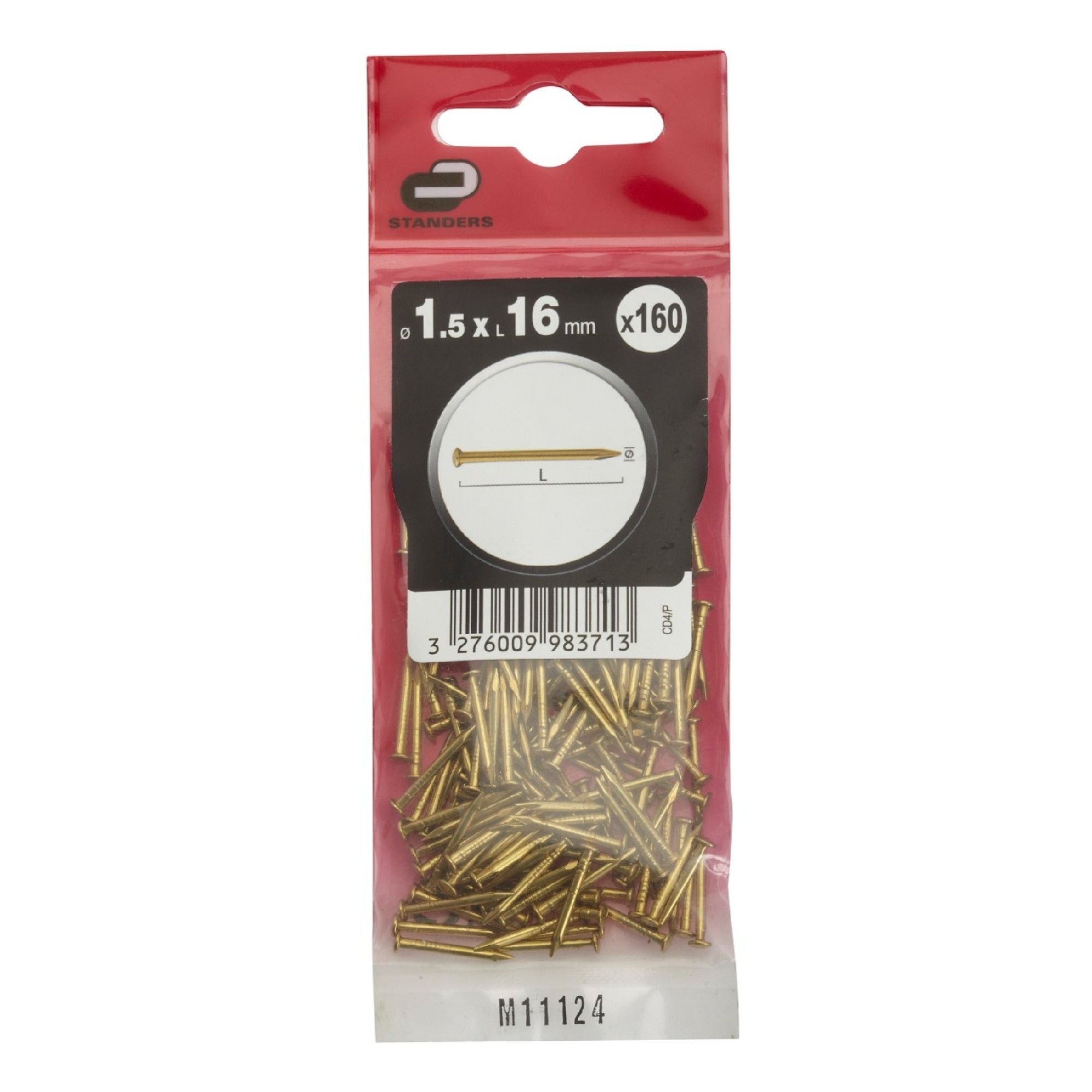 Cuie cu cap rotund, 1.5 x 16 mm, alama (set 160 buc)