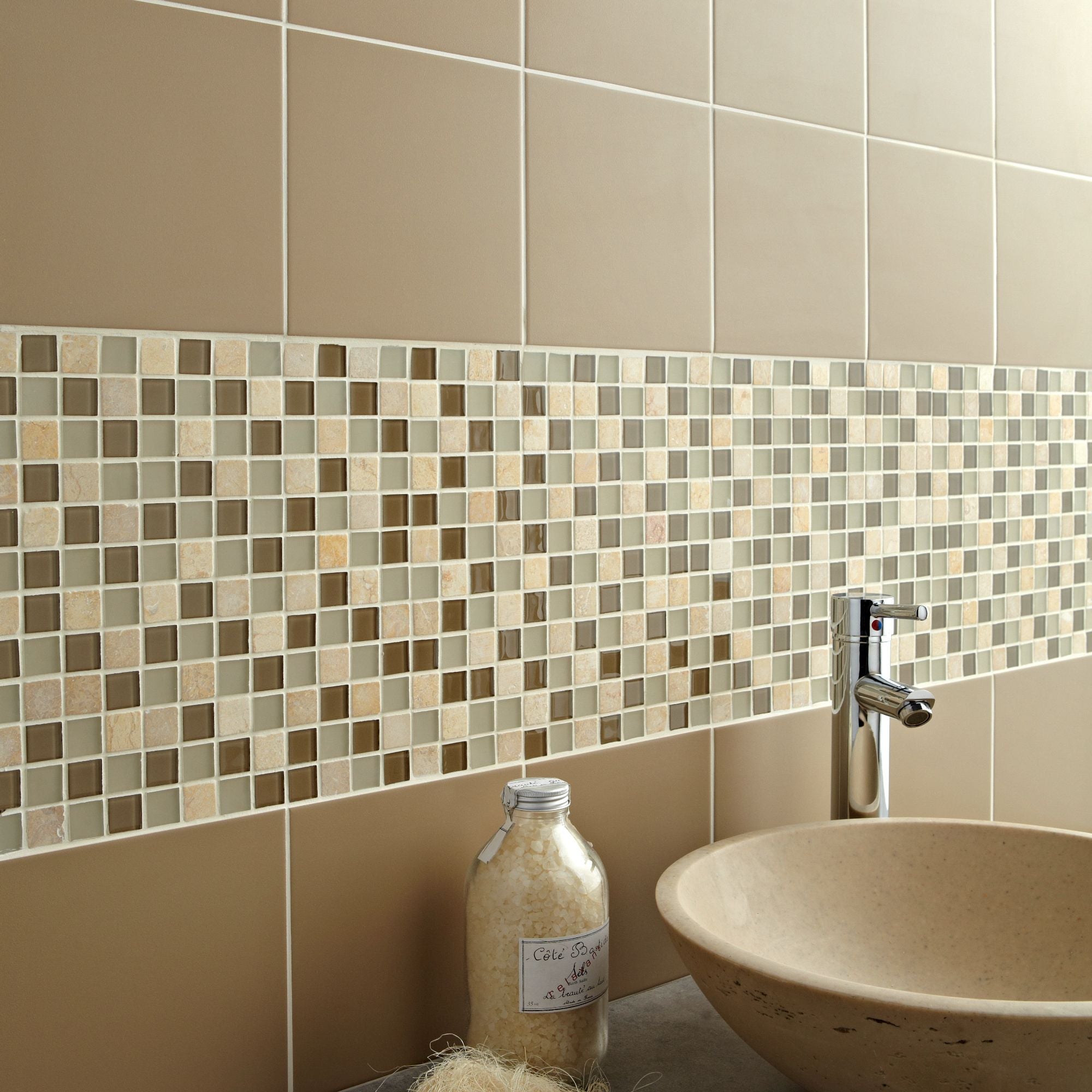 Mozaic din marmura si sticla 30 x 30 cm, Artens Simply, bej