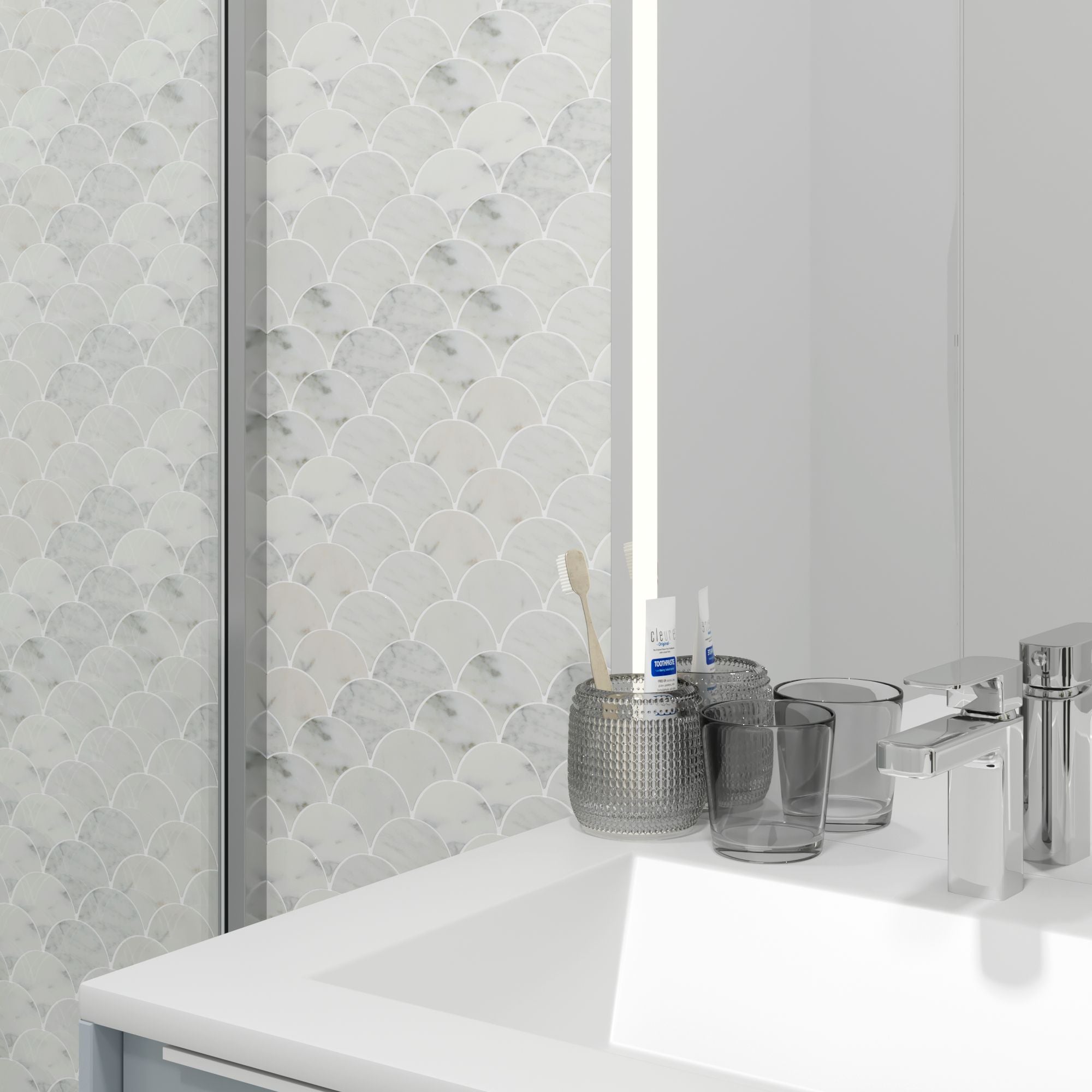 Mozaic din marmura 29.5 x 30 cm, Artens Scale, alb