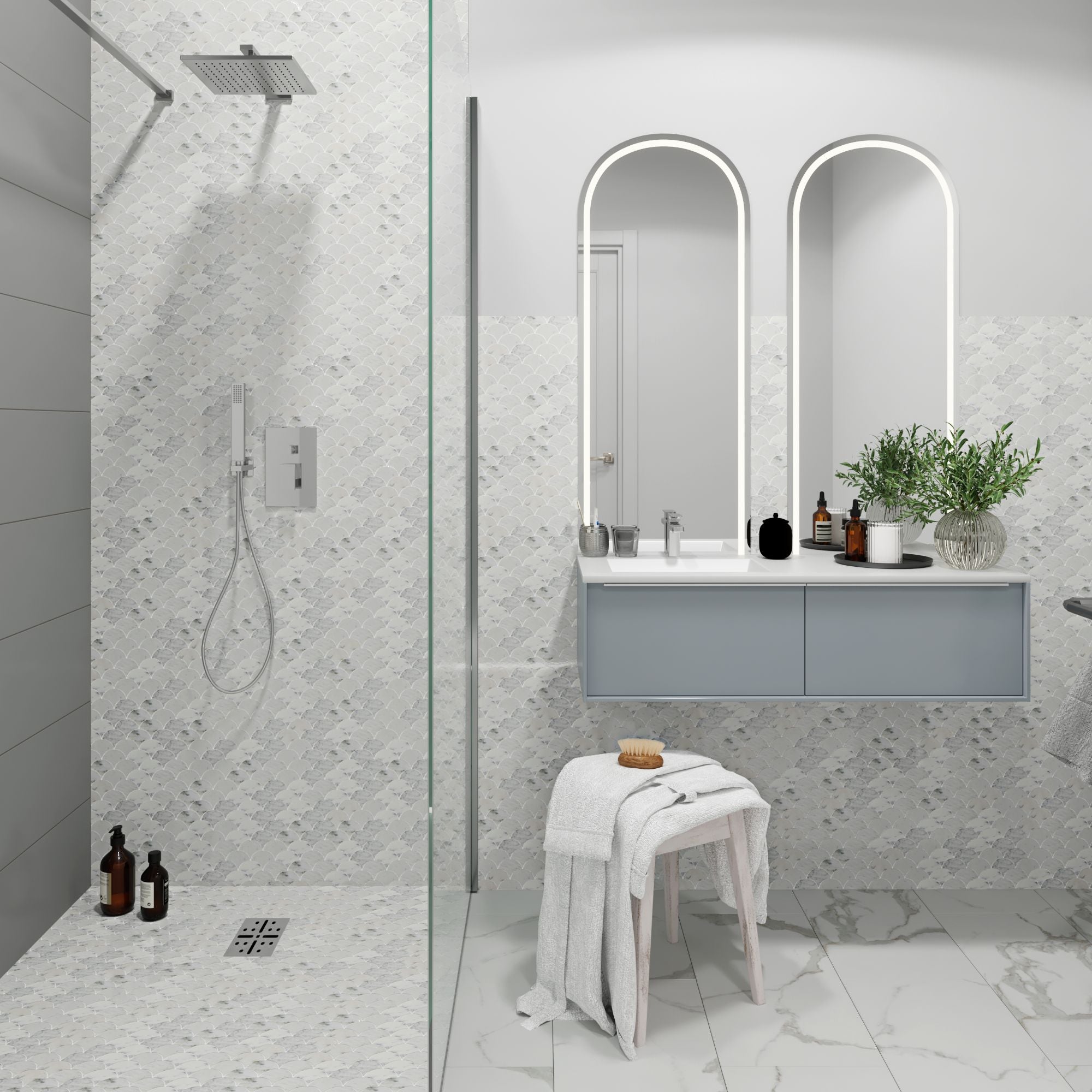 Mozaic din marmura 29.5 x 30 cm, Artens Scale, alb