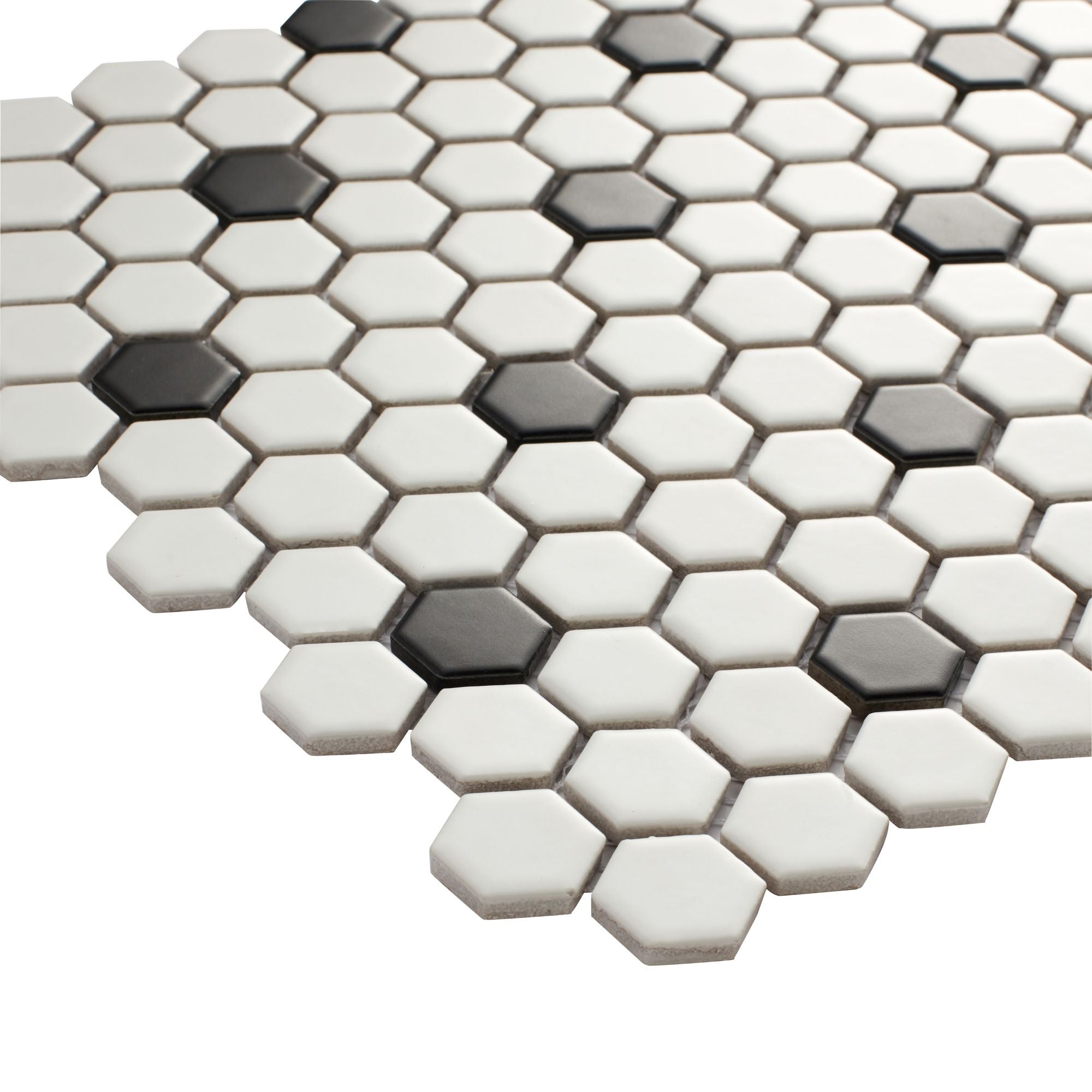 Mozaic din ceramica 30 x 26 cm, Artens Hexa, alb negru