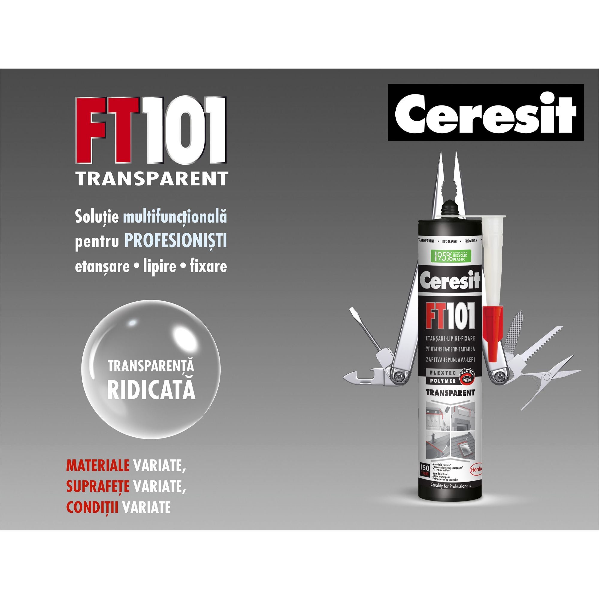 Adeziv si etansant Ceresit FT101, de asamblare si montaj, 280 ml, transparent