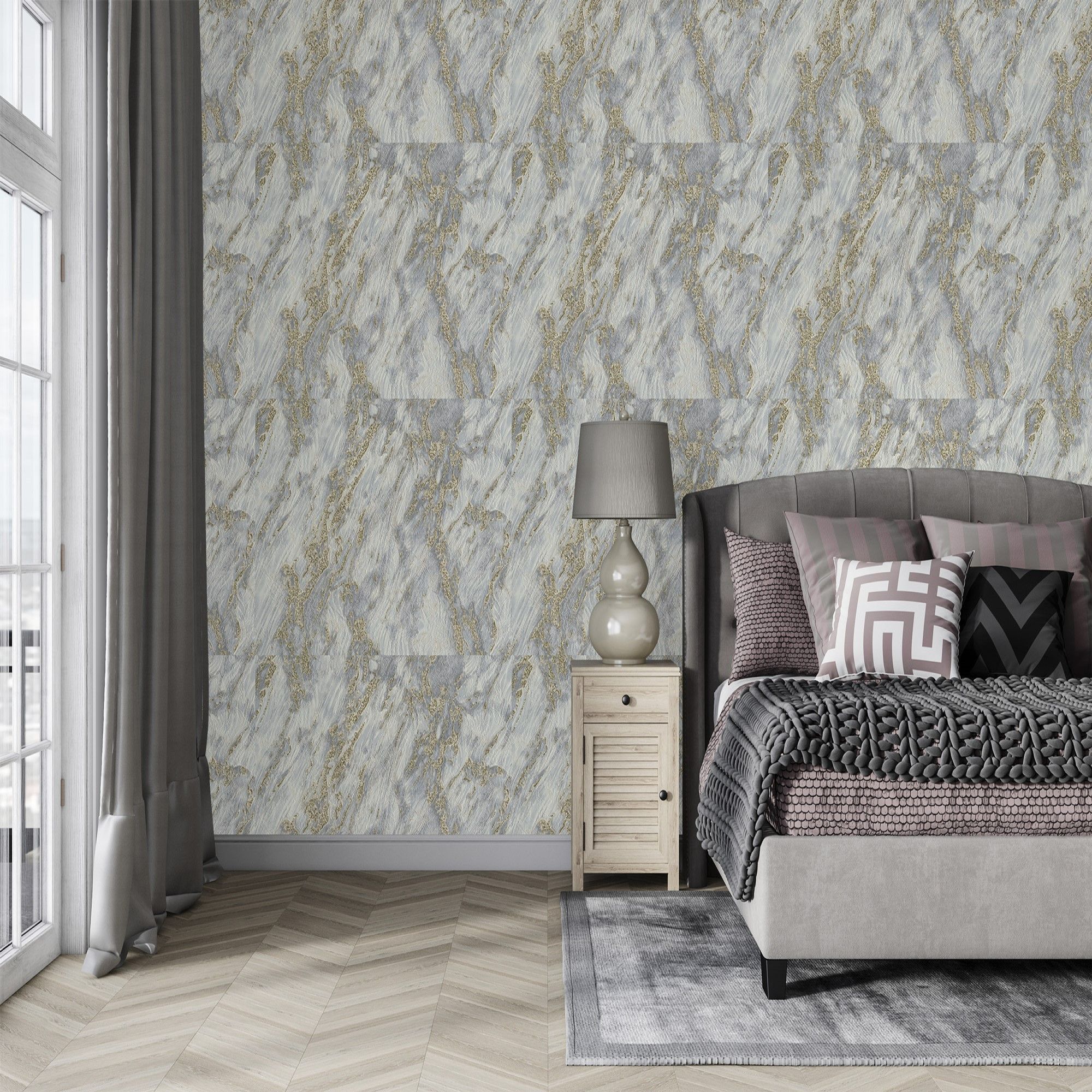 Tapet vinil, Marmura, gri/auriu, rola 0.53 x 10 m