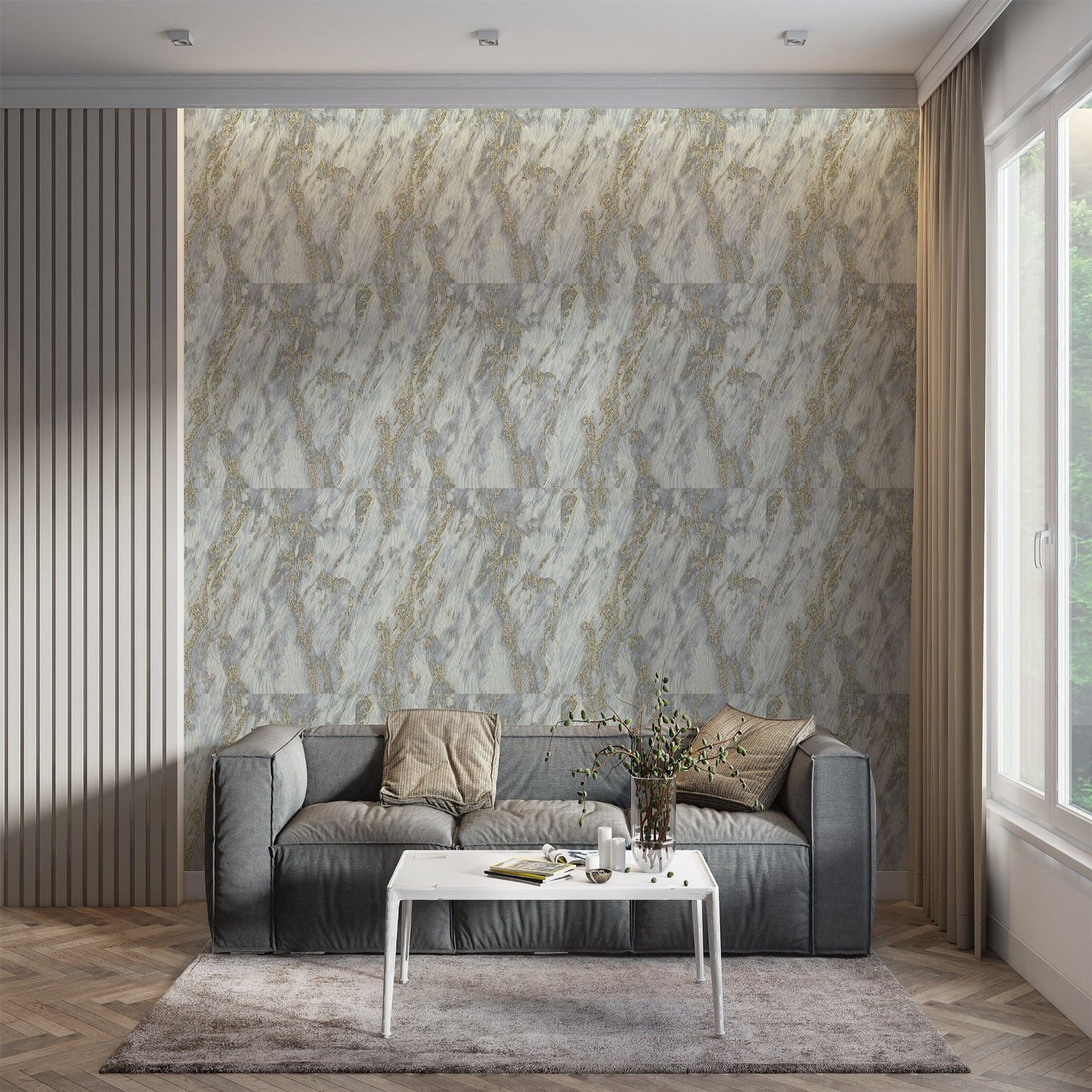 Tapet vinil, Marmura, gri/auriu, rola 0.53 x 10 m