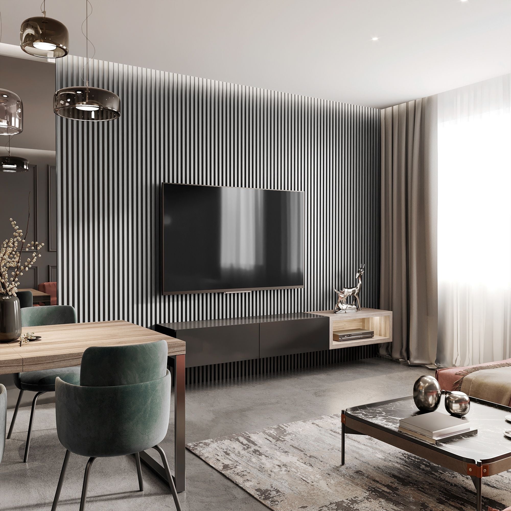 Panou riflaj acustic, 2650x245x22mm, gri ghetar/negru