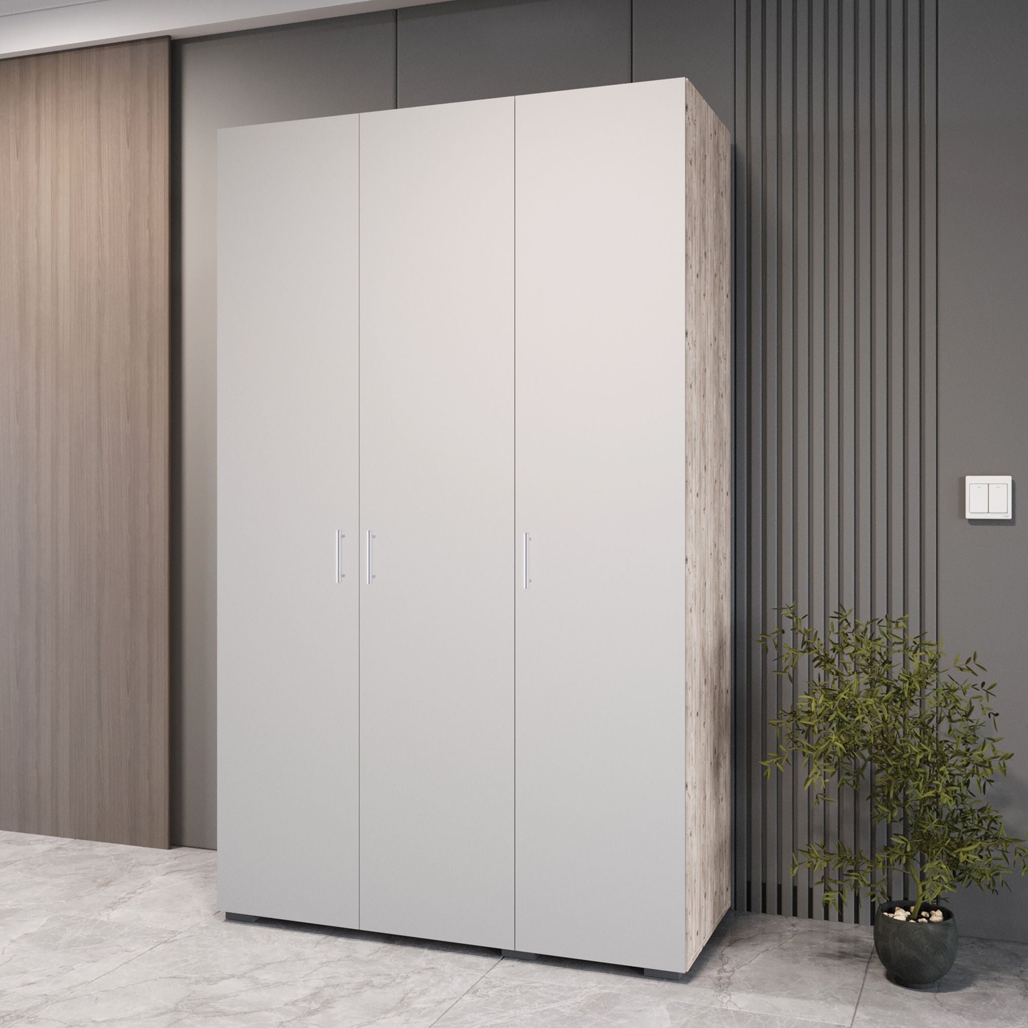 Dulap cu 3 usi, 5 polite si 1 bara pentru umerase, PAL, 200 x 120 x 52 ...