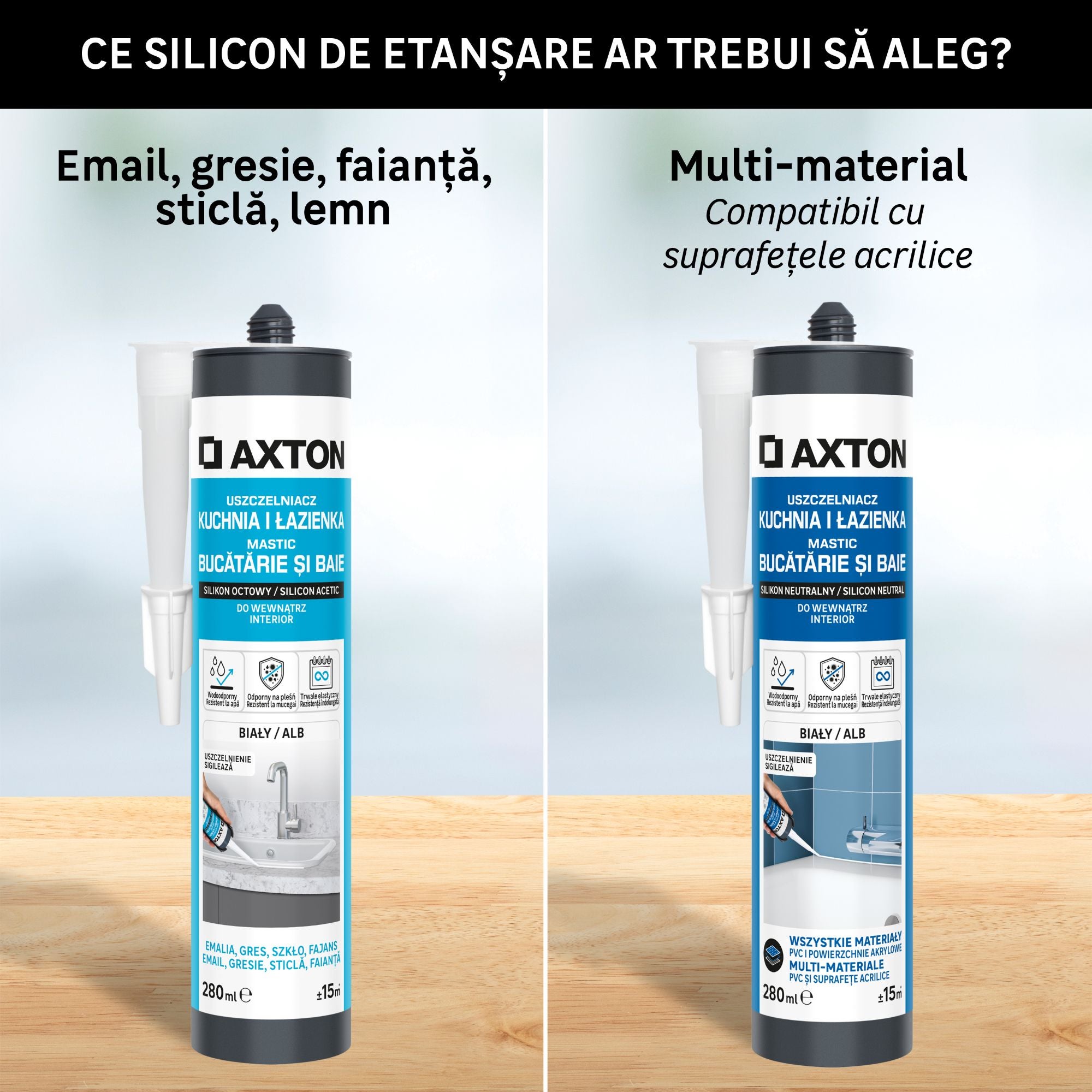 Mastic neutral Axton, pentru baie si bucatarie, alb, 280 ml