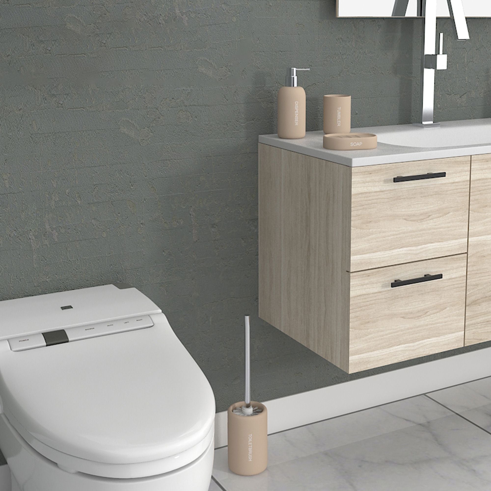 Perie WC Peach, din portelan, bej