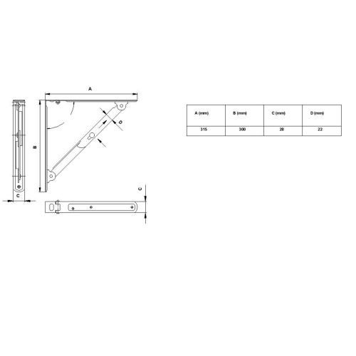 Consola raft, rabatabila, 300 x 300 mm, alba