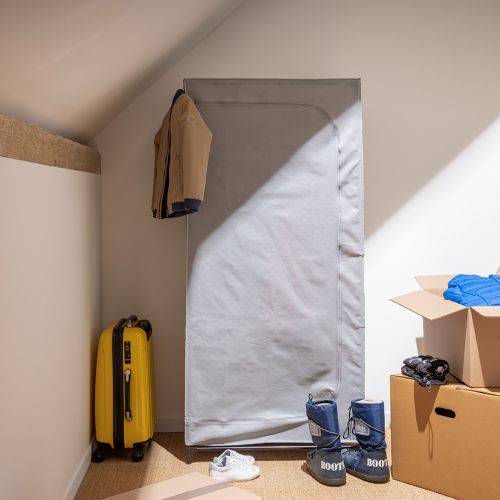 Dulap haine din panza, 75 x 45 x 160 cm, gri