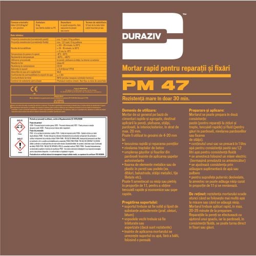 Mortar Duraziv PM 47, rapid, pentru reparatii si fixari, interior/exterior, gri, 5 kg